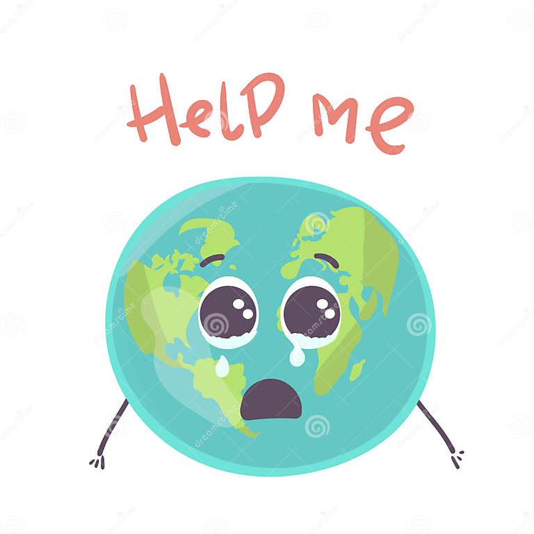 Vector Illustration of Planet Earth Globe Crying. Isolated on White ...