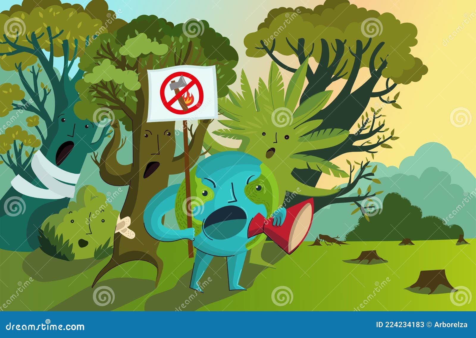 Vector Illustration Of Protest Against Deforestation, Massive Fires ...