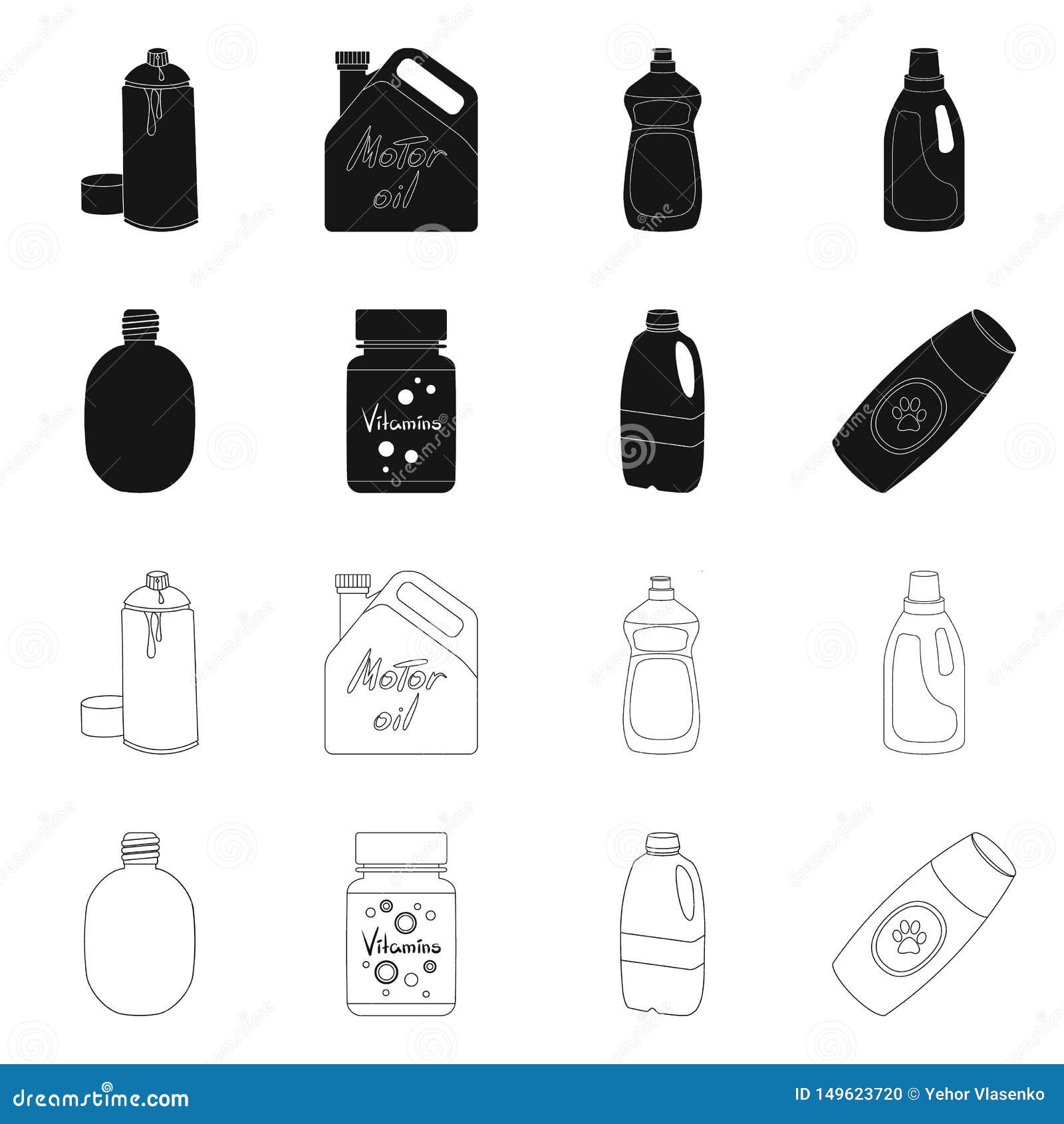 Vector Illustration of Plastic and Container Symbol. Set of Plastic and ...
