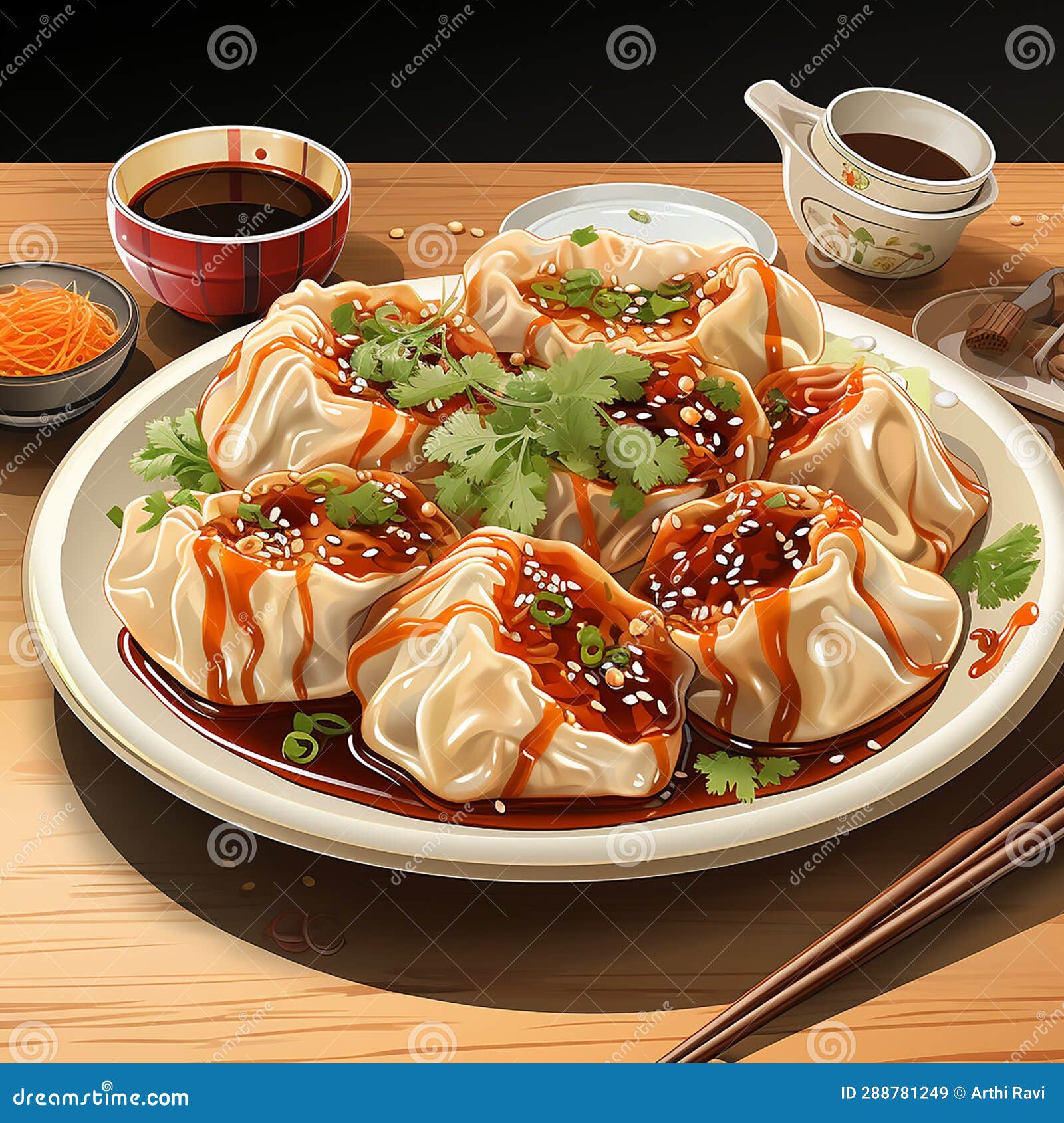 Vector Illustration of Plate of Momos Stock Illustration - Illustration ...