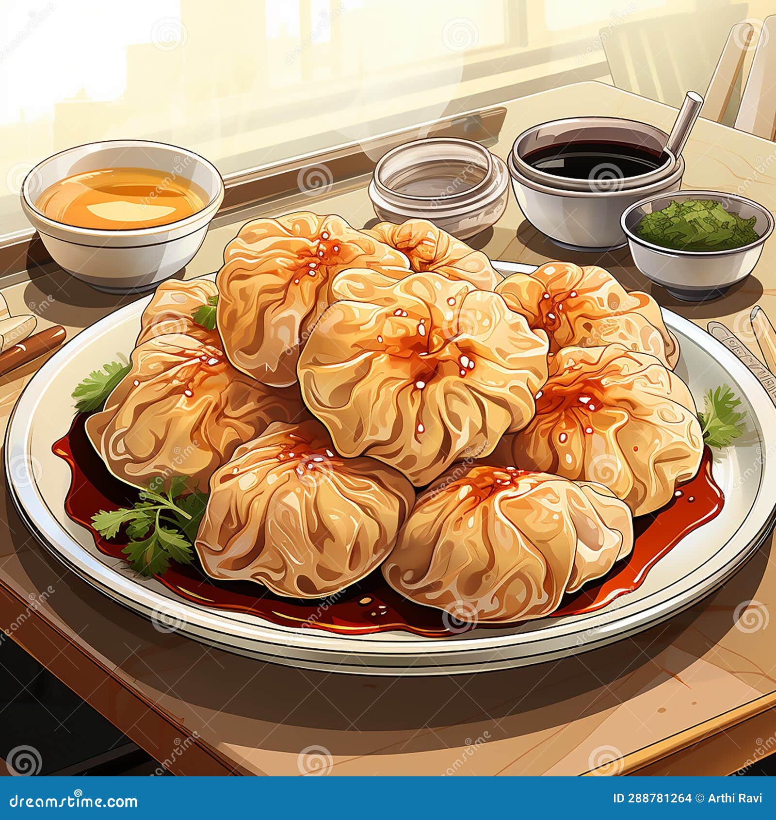 Vector Illustration of Plate of Momos Stock Illustration - Illustration ...