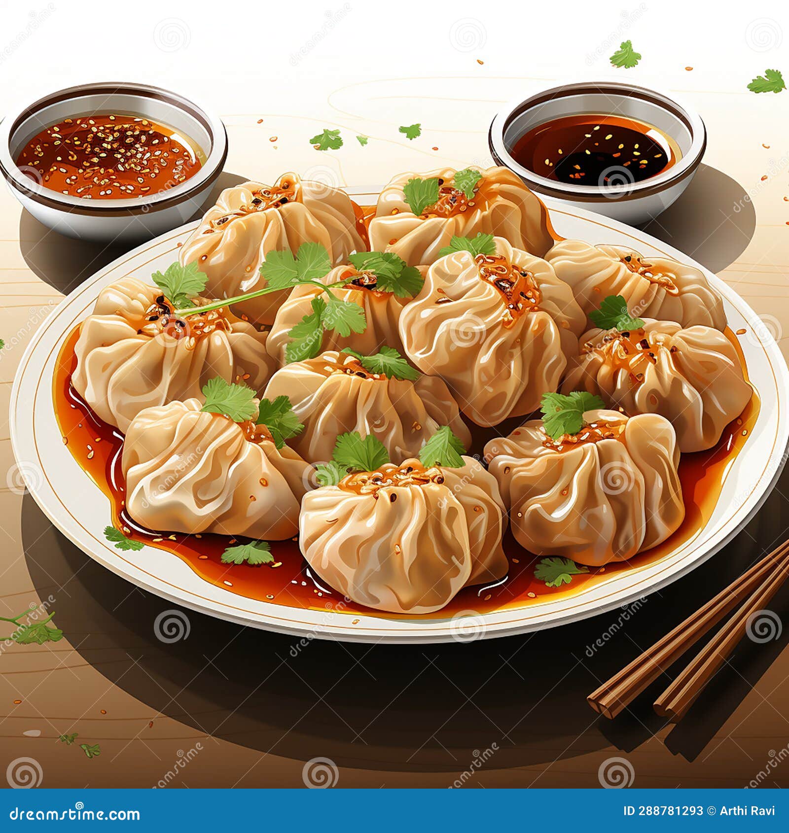Vector Illustration of Plate of Momos Stock Illustration - Illustration ...