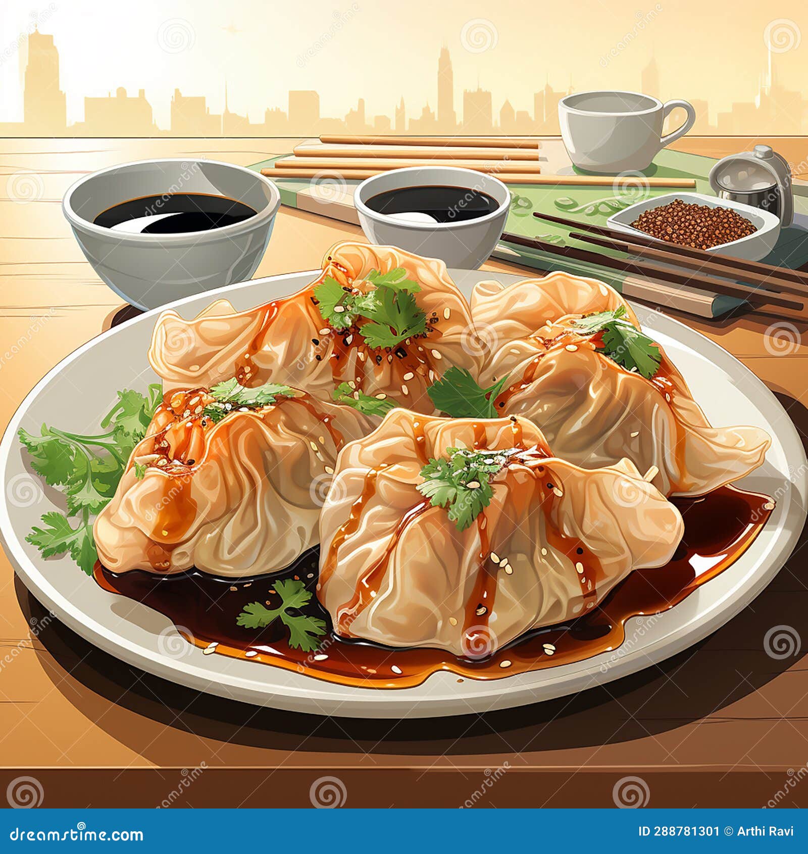 Vector Illustration of Plate of Momos Stock Illustration - Illustration ...