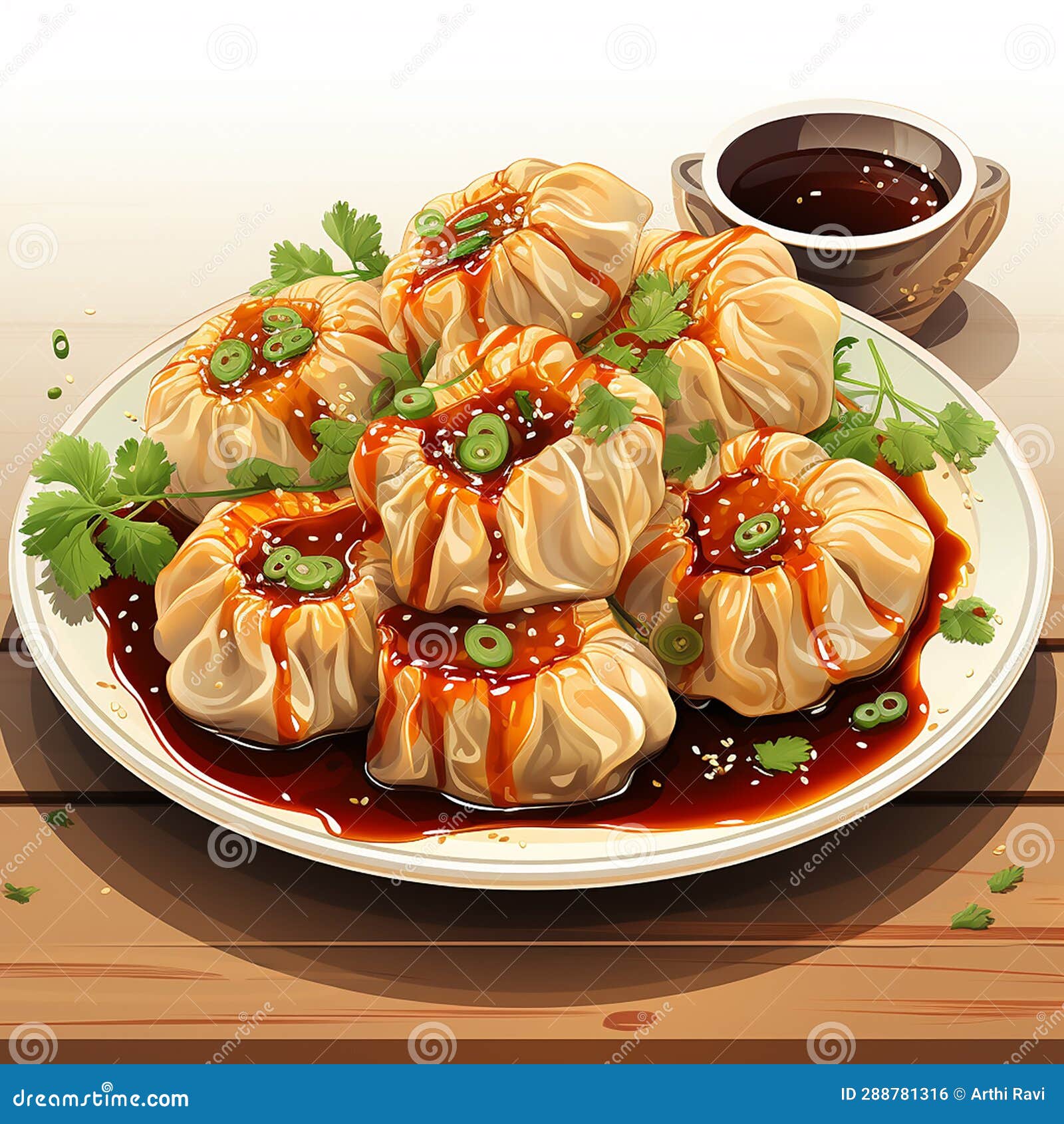 Vector Illustration of Plate of Momos Stock Illustration - Illustration ...