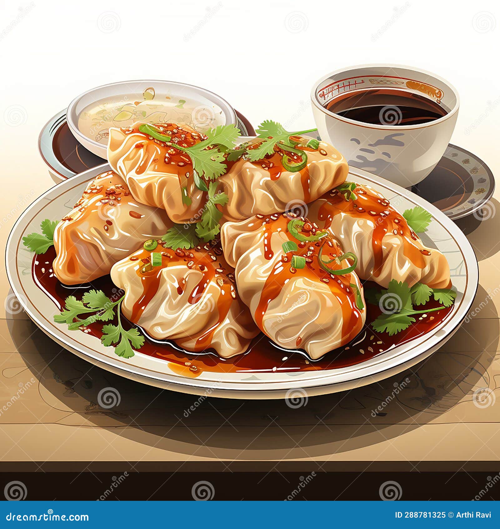 Vector Illustration of Plate of Momos Stock Illustration - Illustration ...