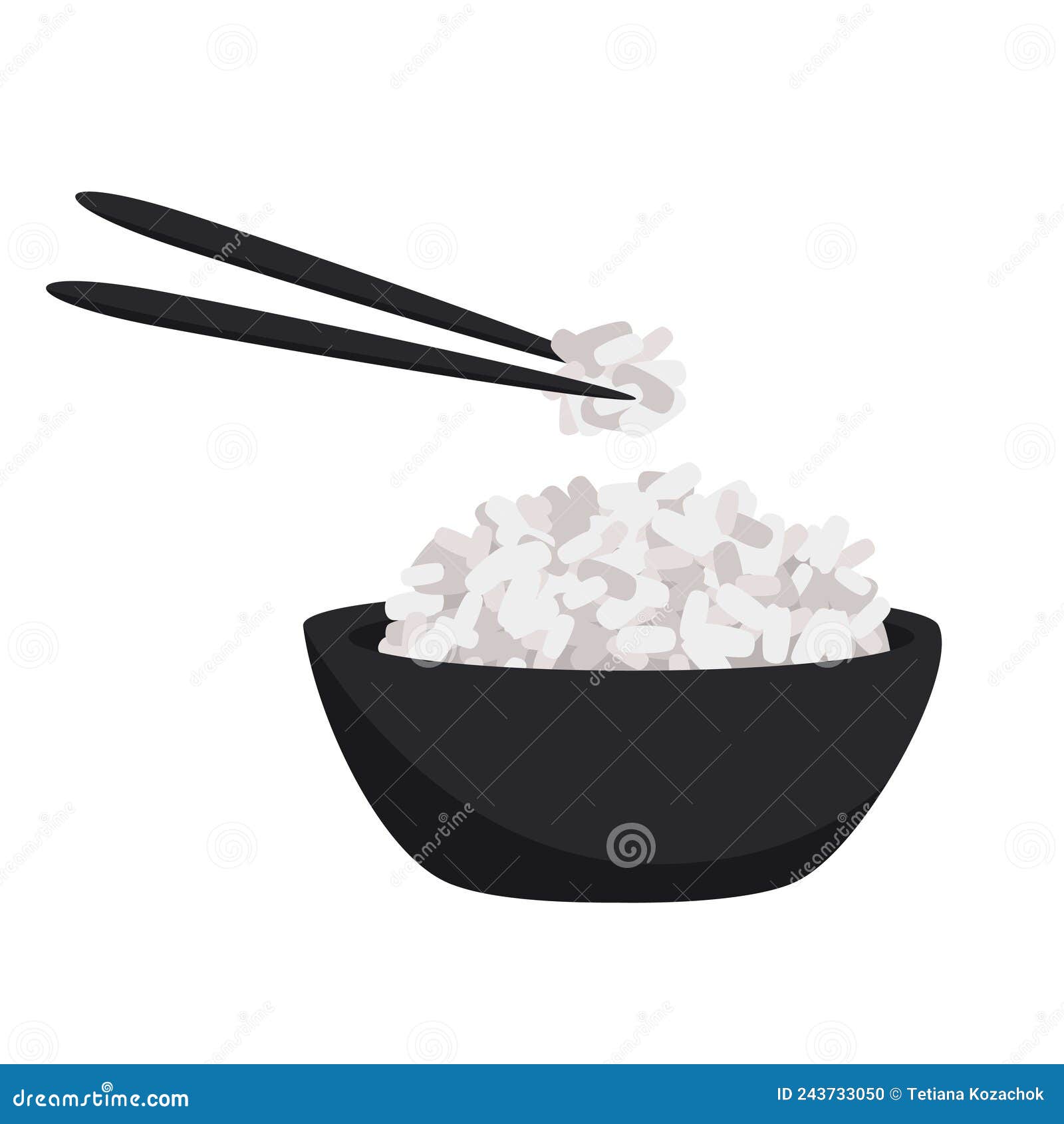 Vector Illustration of a Plate with Rice Stock Vector - Illustration of ...