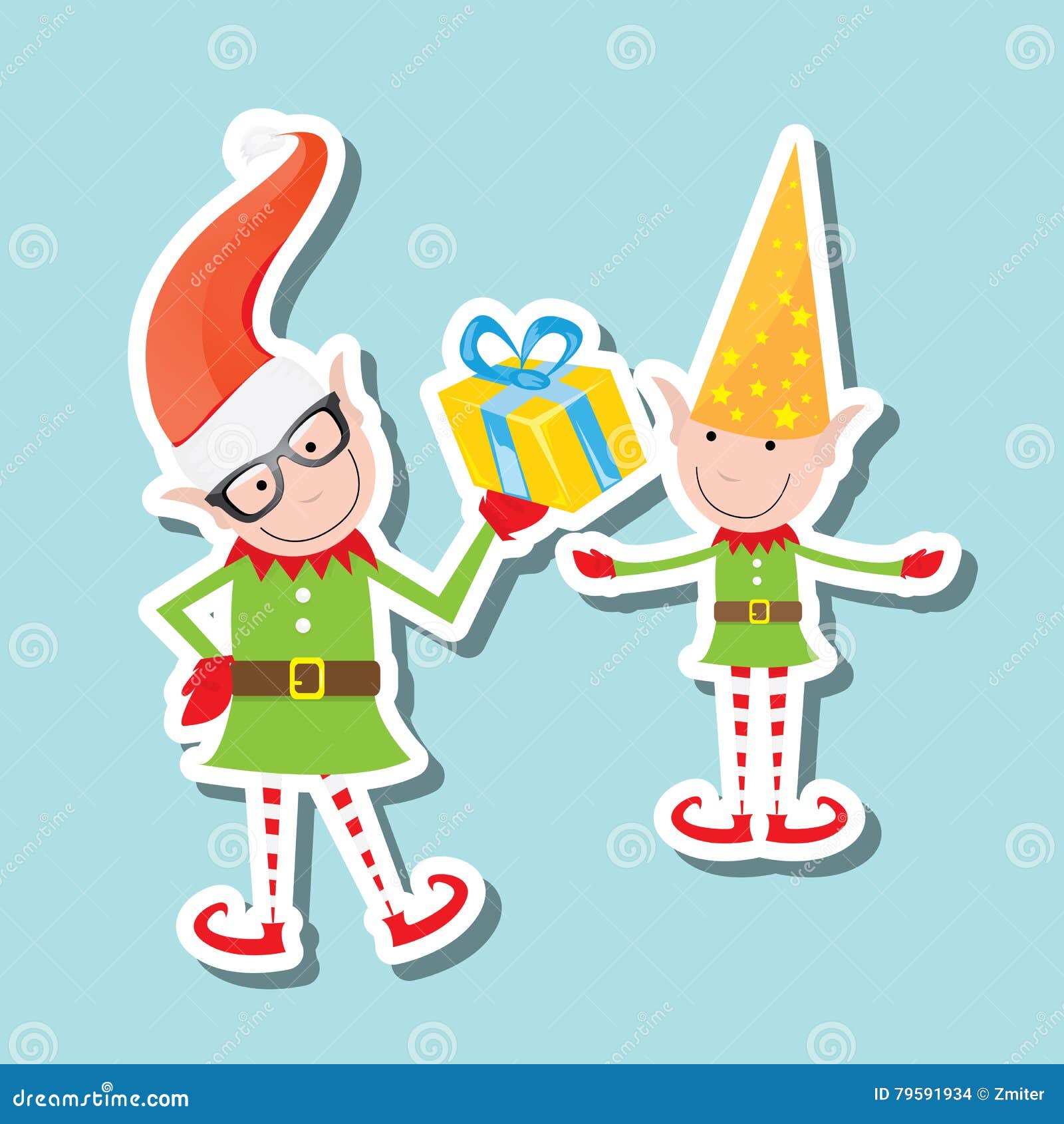 Vector Illustration of the Playful Santa Elves Stock Vector ...