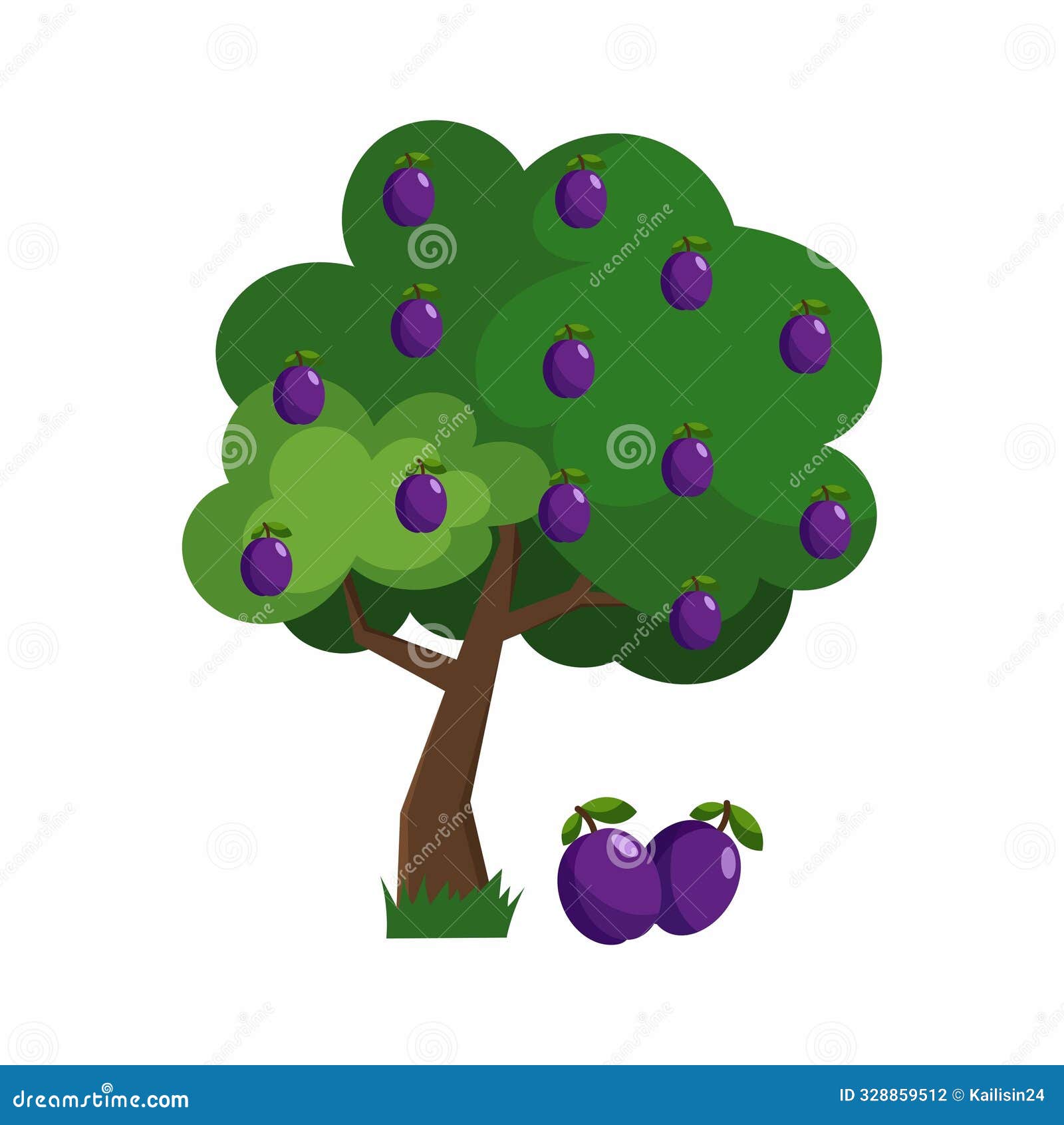 Vector Illustration of a Plum Tree in Flat Style on a White Background ...