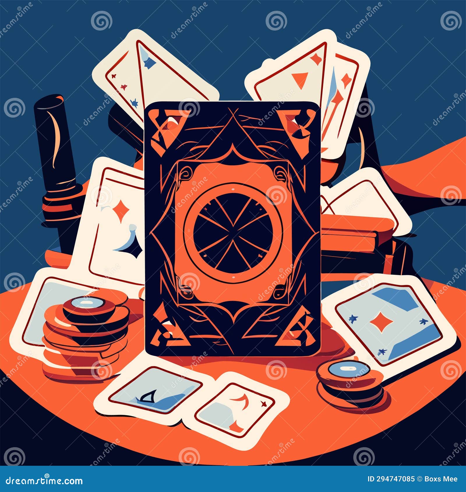 Vector Illustration of a Poker Table with Cards, Chips and Dice. AI ...