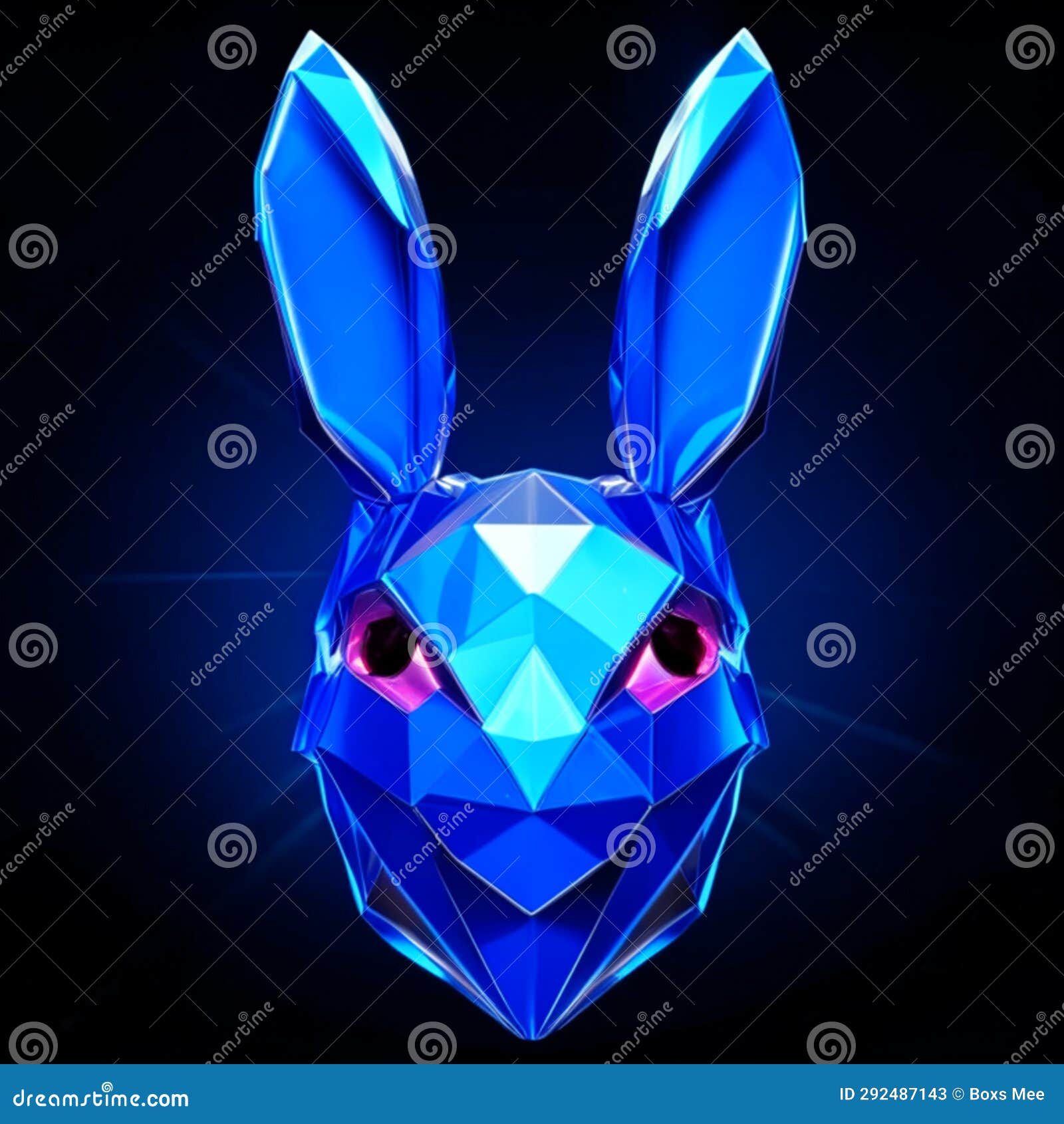 Vector Illustration of a Polygonal Rabbit with Blue Eyes on Dark ...