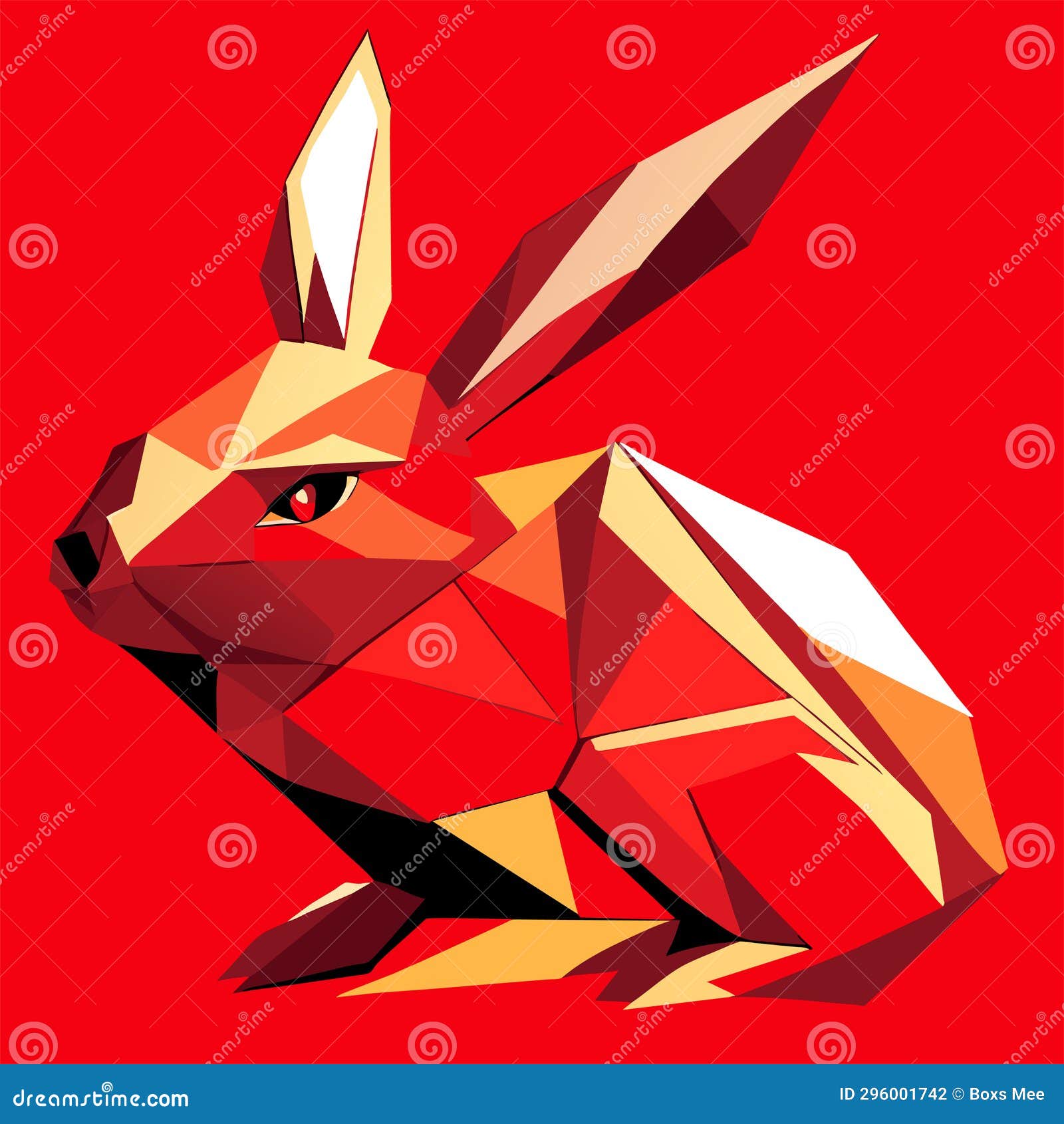 Vector Illustration of a Polygonal Rabbit on a Red Background. AI ...