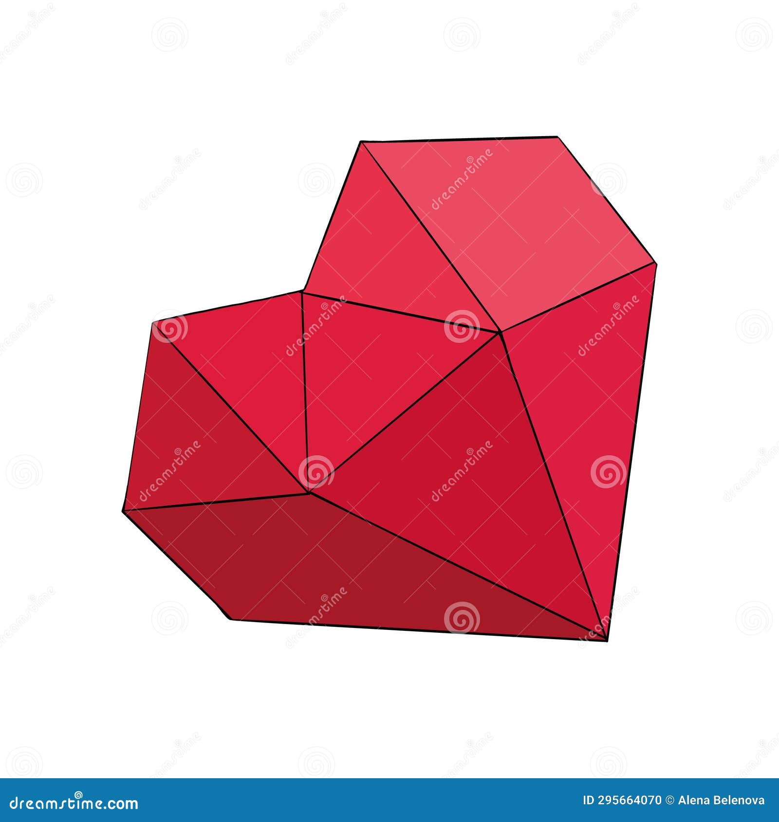 Vector Illustration of Polyhedron Red Diamond Heart Box with Spiked ...