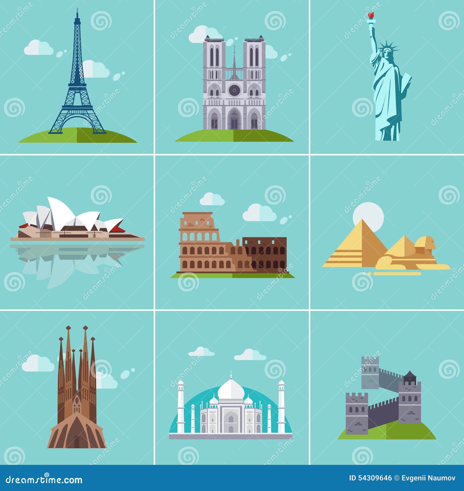 Vector Illustration of Popular Sightseeing Stock Vector - Illustration ...