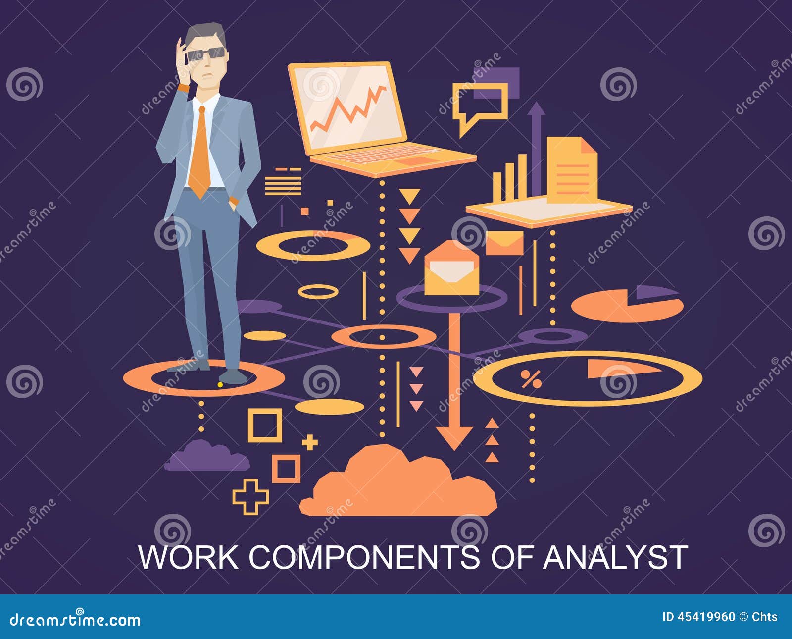 Vector Illustration of a Portrait of Analyst Man in a Jacket Han Stock ...