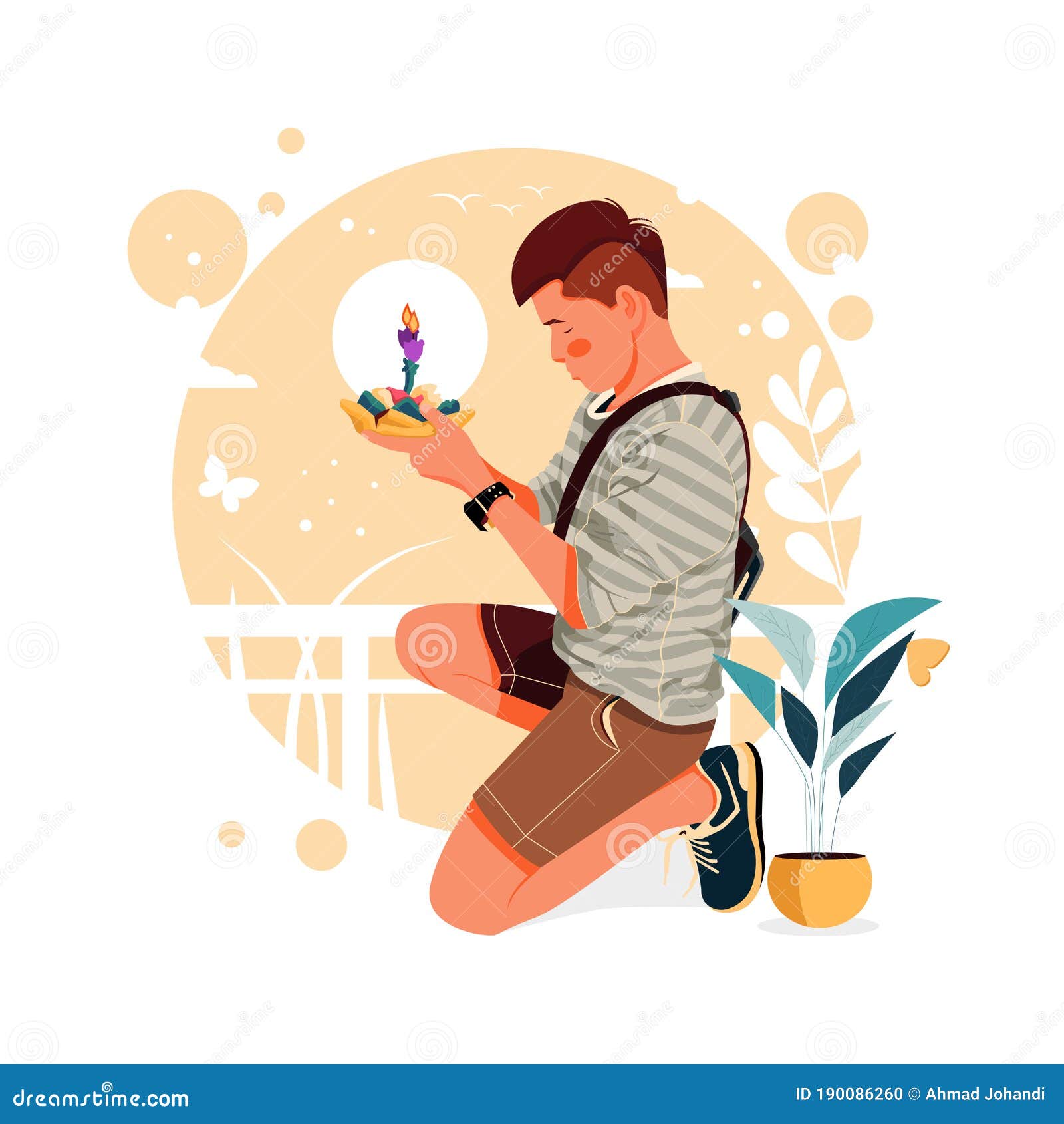 Vector Illustration of Portrait of a Praying Male Character, Flat ...