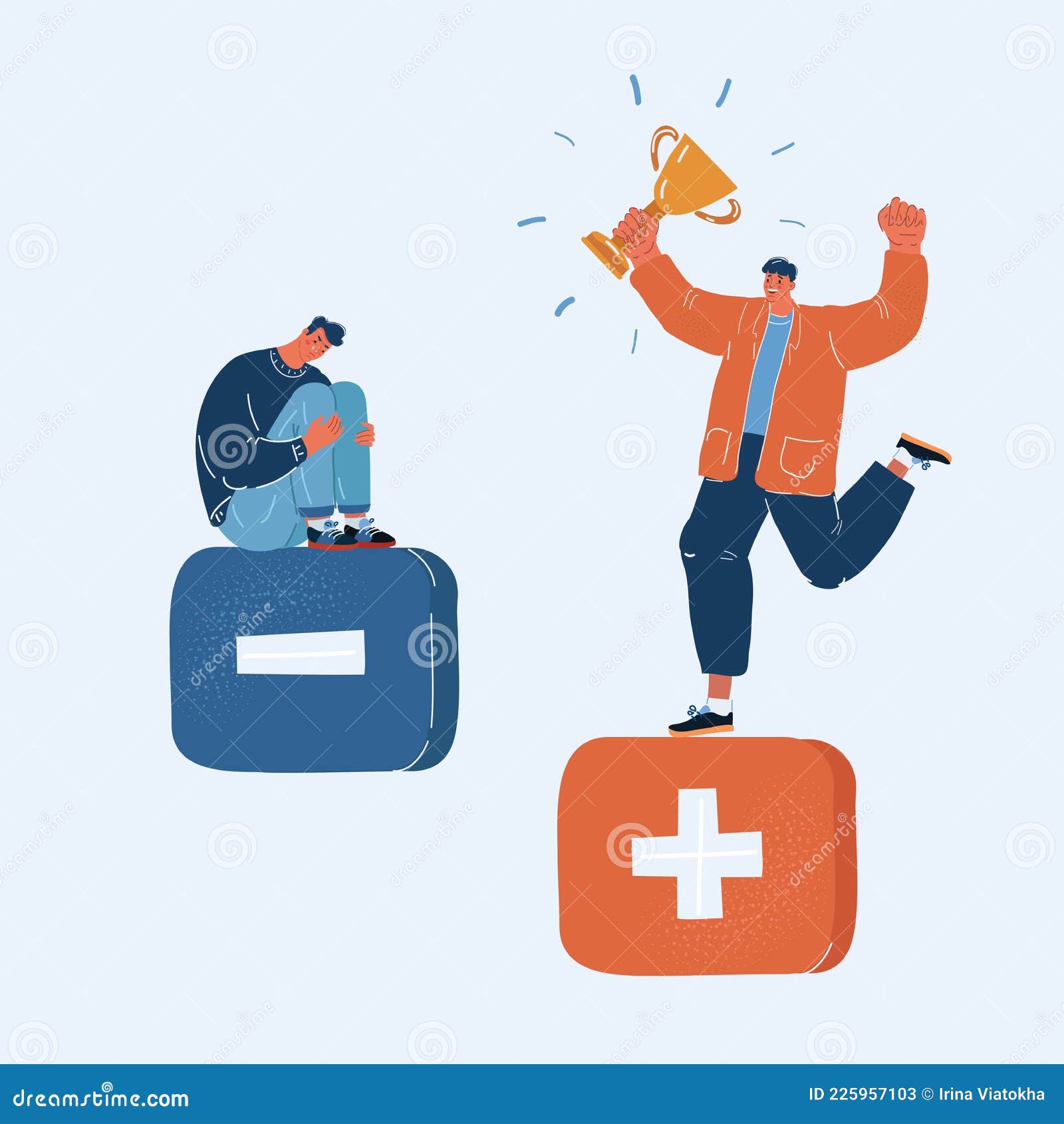 Vector Illustration of Positive and Negative Thinking. Optimist and ...