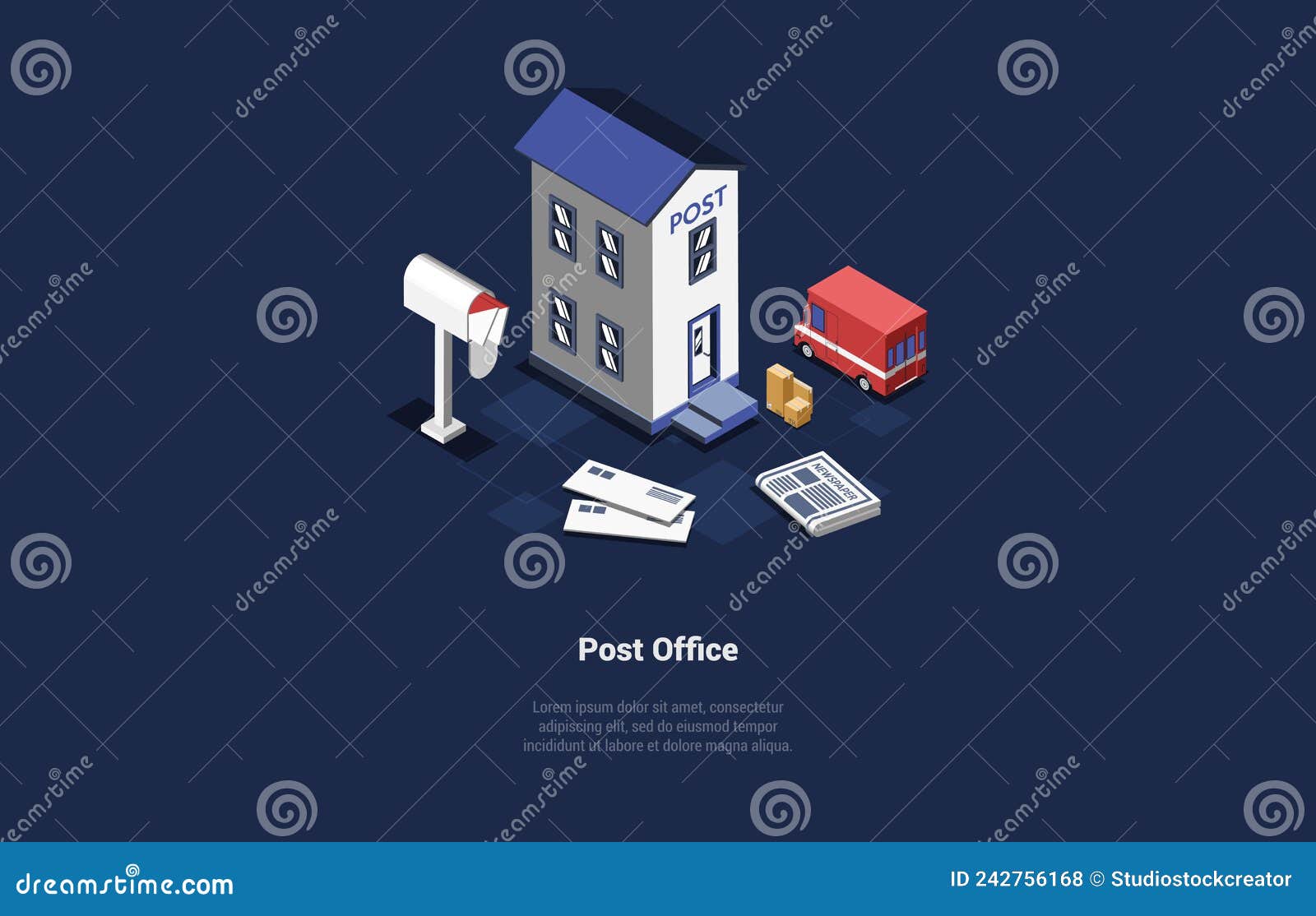 Vector Illustration on Post Office Building Concept. Isometric 3D ...