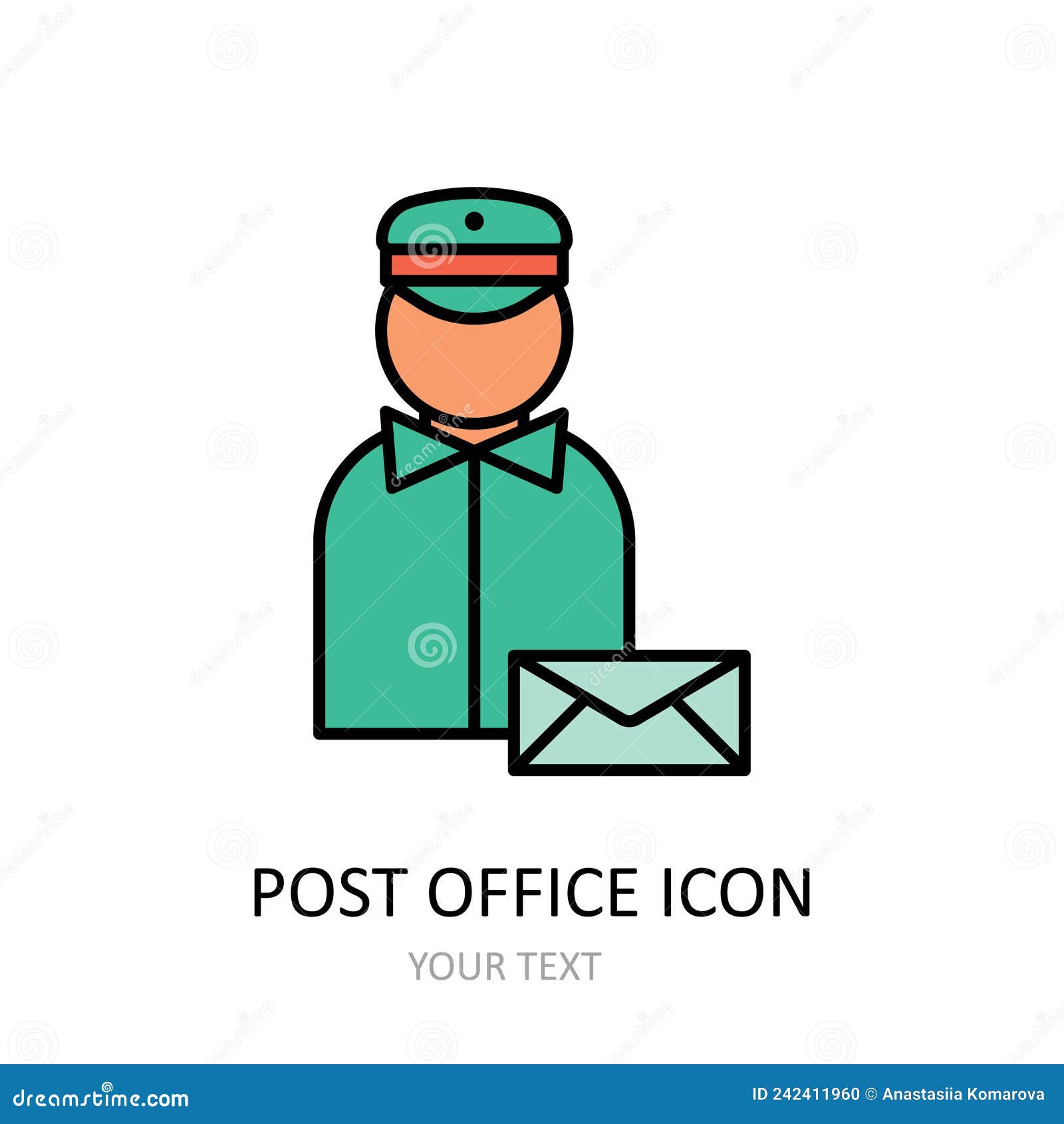 Vector Illustration with Post Office Icon. Outline Drawing Stock Vector ...
