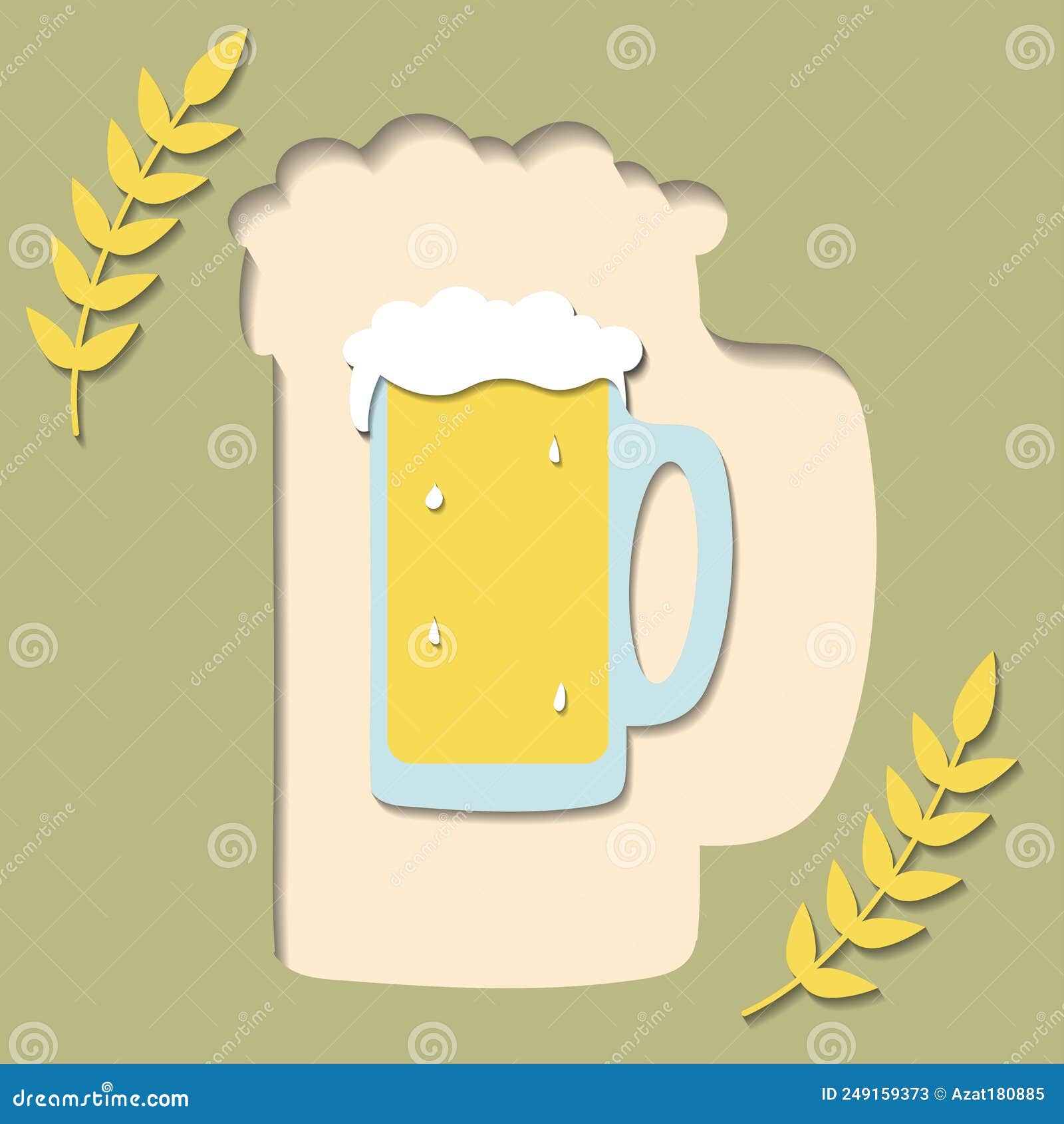 Vector Illustration of a Postcard in a Paper-cut Style. a Glass of Beer ...