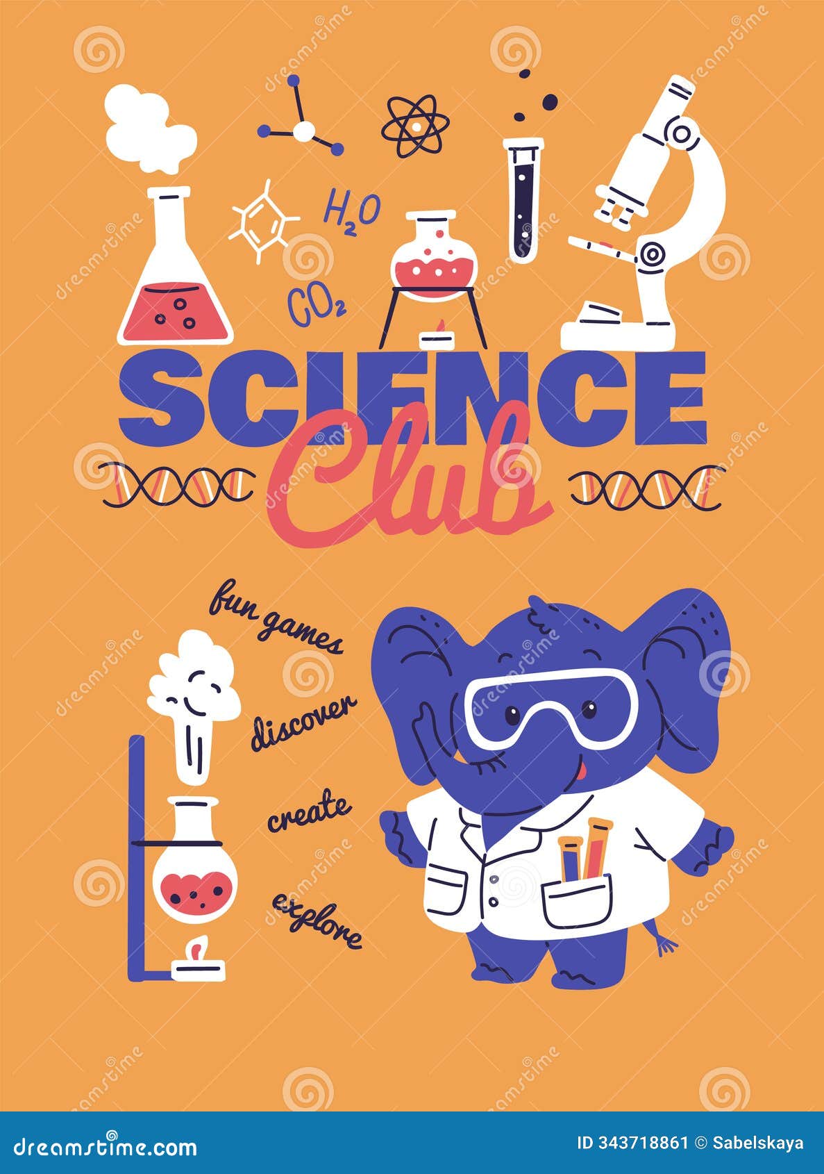 Vector Illustration of a Poster with a Cute Elephant in a White Robe ...