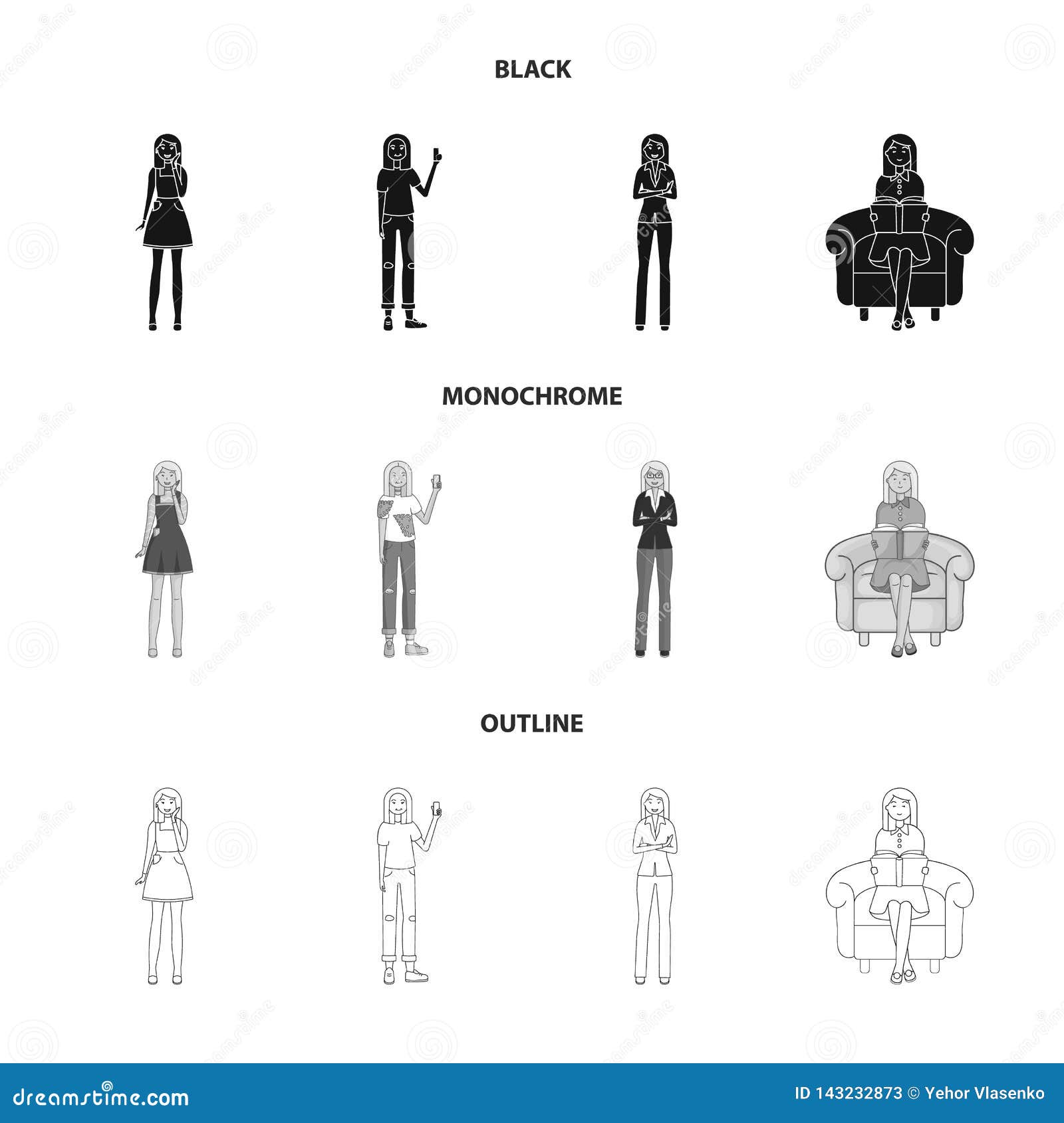 Vector Illustration of Posture and Mood Symbol. Set of Posture and ...