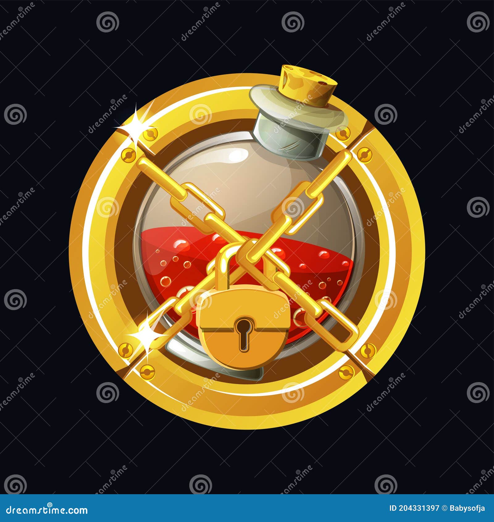 Vector Illustration of Potions Icon with Golden Lock. Stock Vector ...