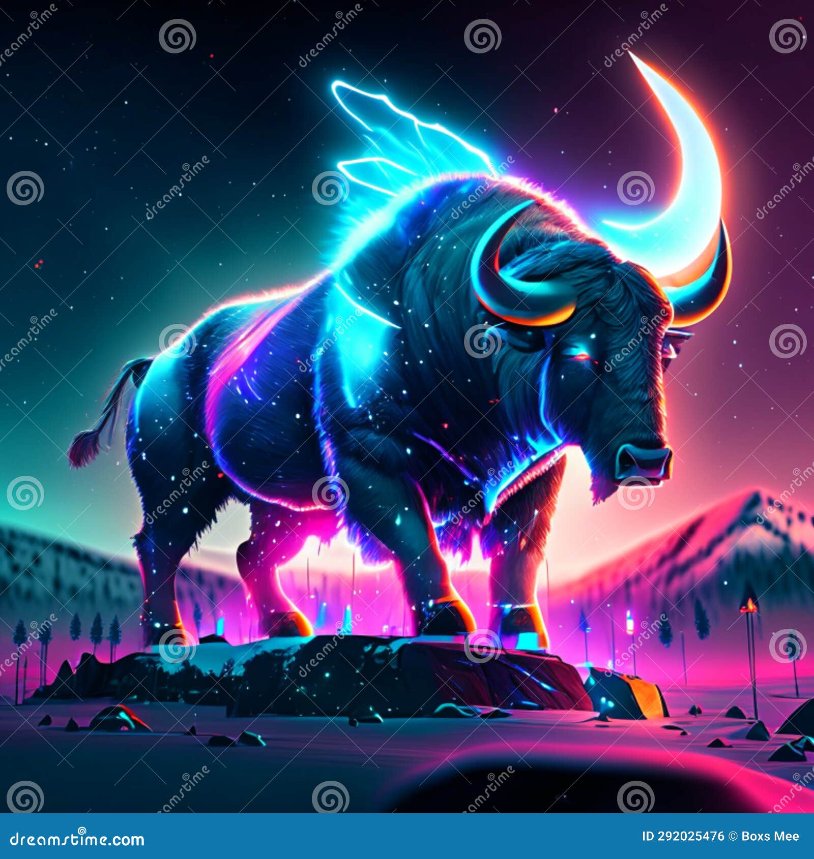 Vector Illustration of a Powerful Powerful Bison on the Background of ...