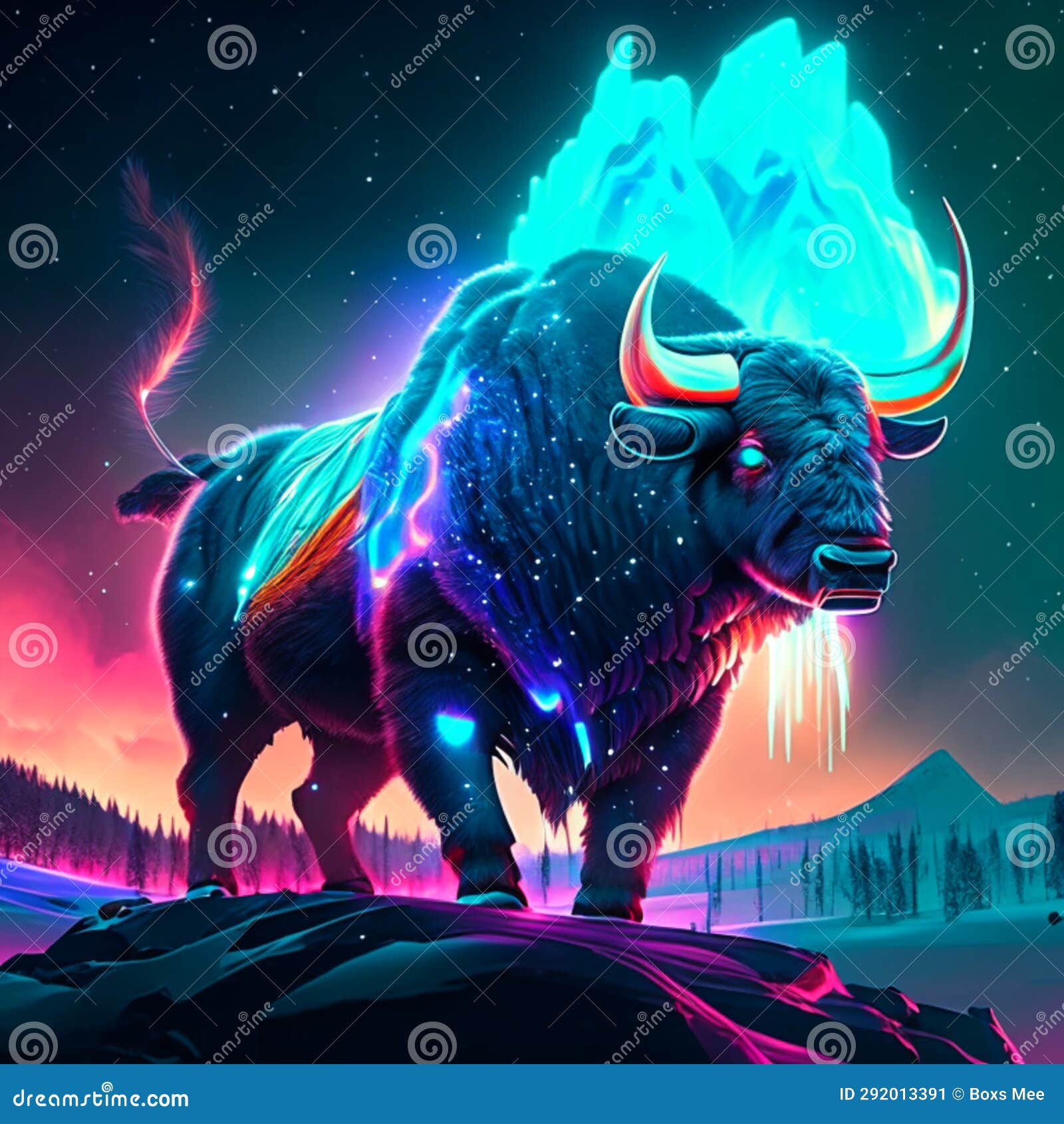 Vector Illustration of a Powerful Powerful Bison on a Background of the ...