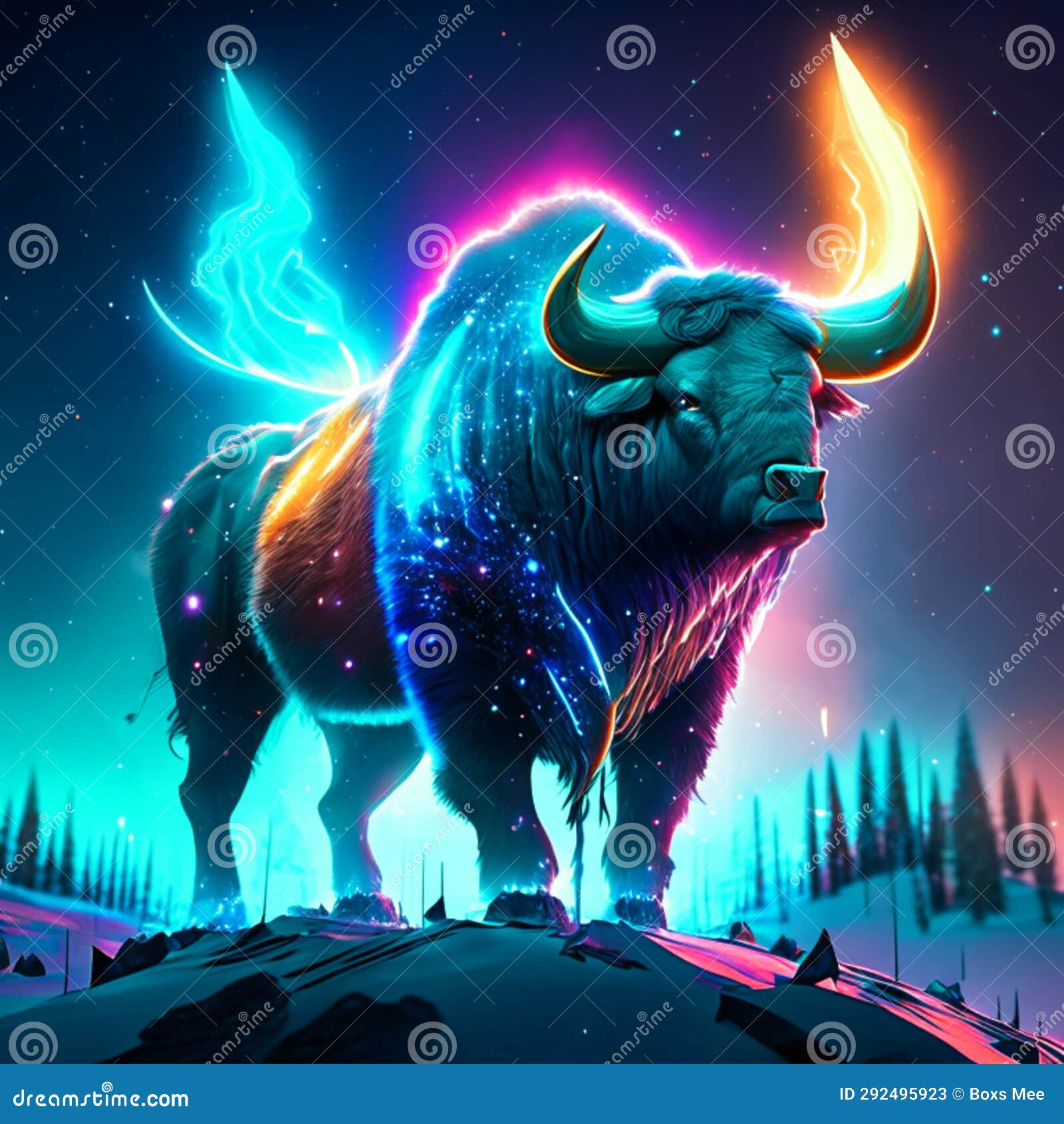 Vector Illustration of a Powerful Powerful Bull on the Background of ...