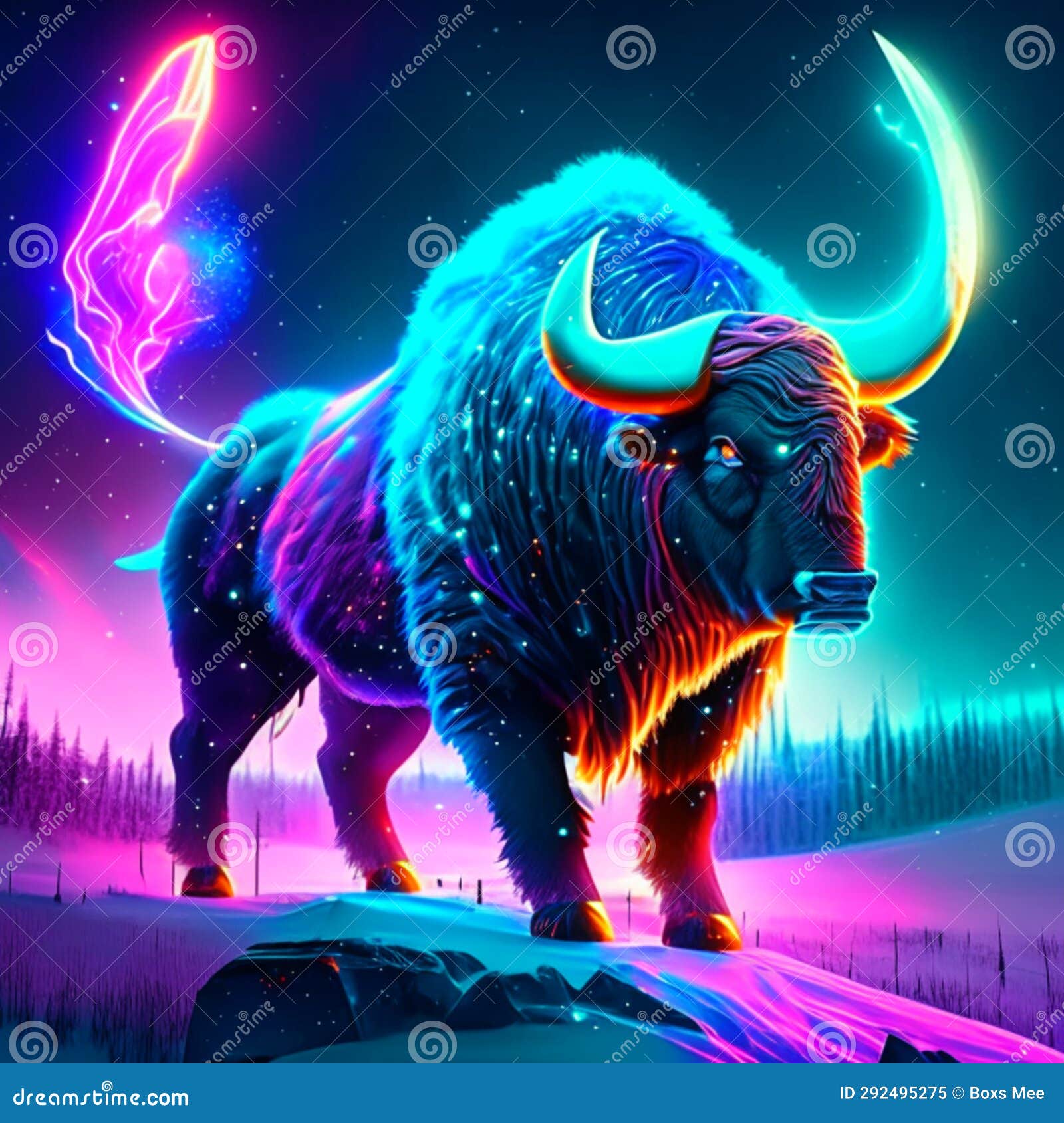 Vector Illustration of a Powerful Powerful Powerful Bison on the ...