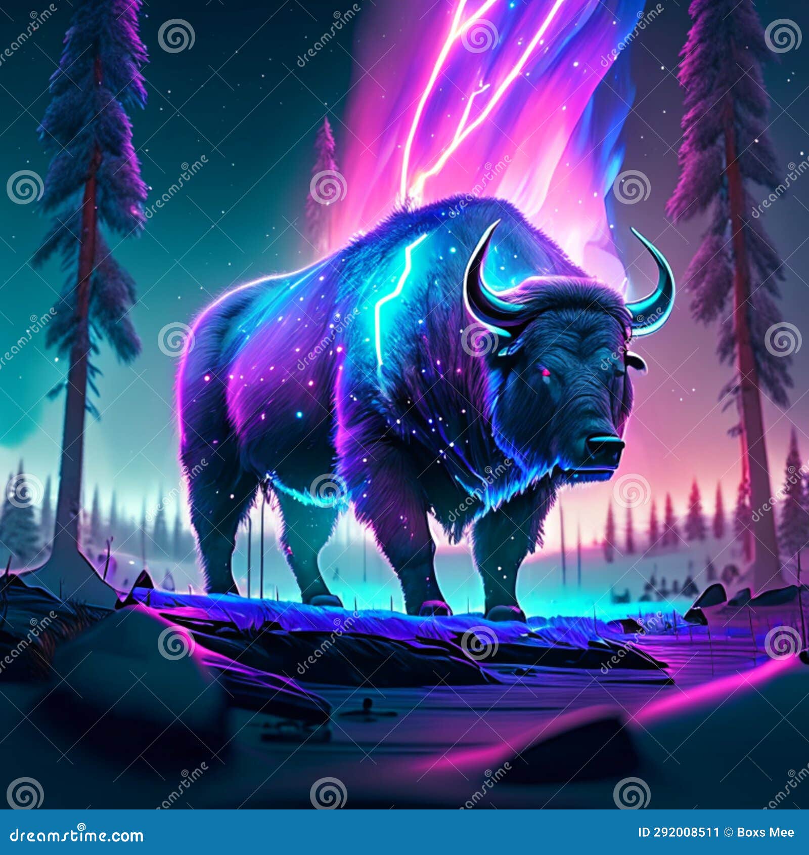 Vector Illustration of a Powerful Powerful Powerful Bison in the Night ...