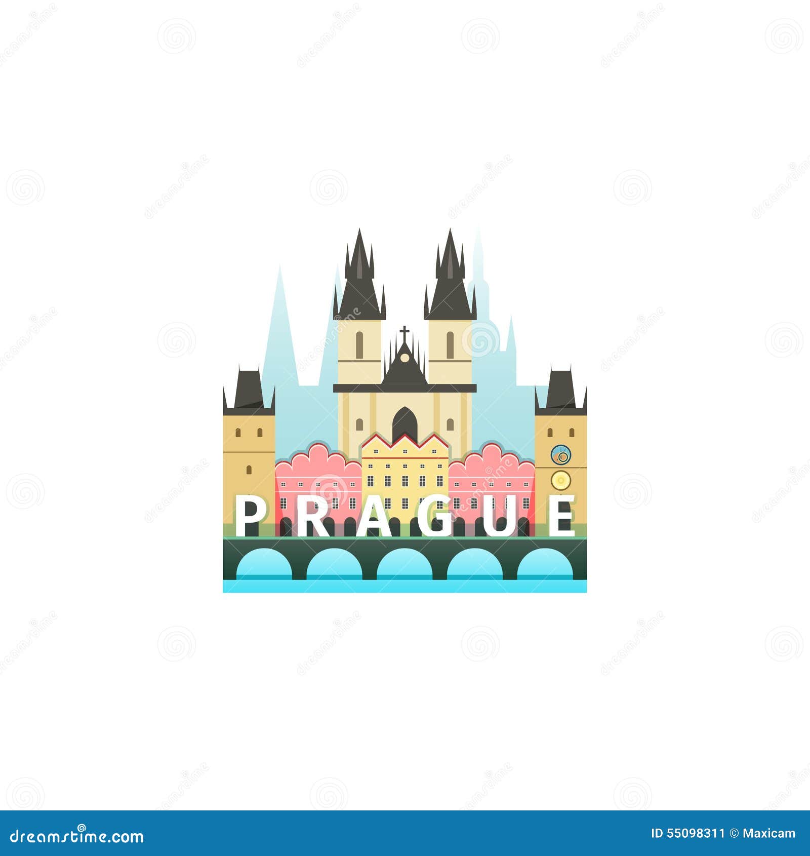 Set Illustration Of Prague Attractions Cartoon Vector | CartoonDealer ...