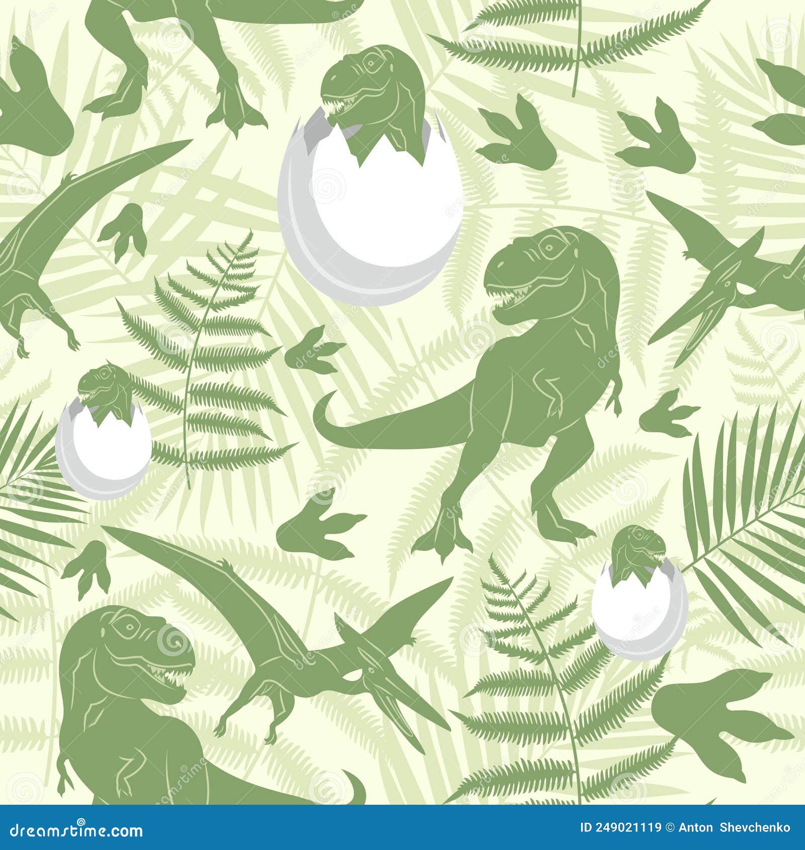 Prehistoric Pattern of Dinosaurs and Fern and Palm Leaves Stock Vector ...