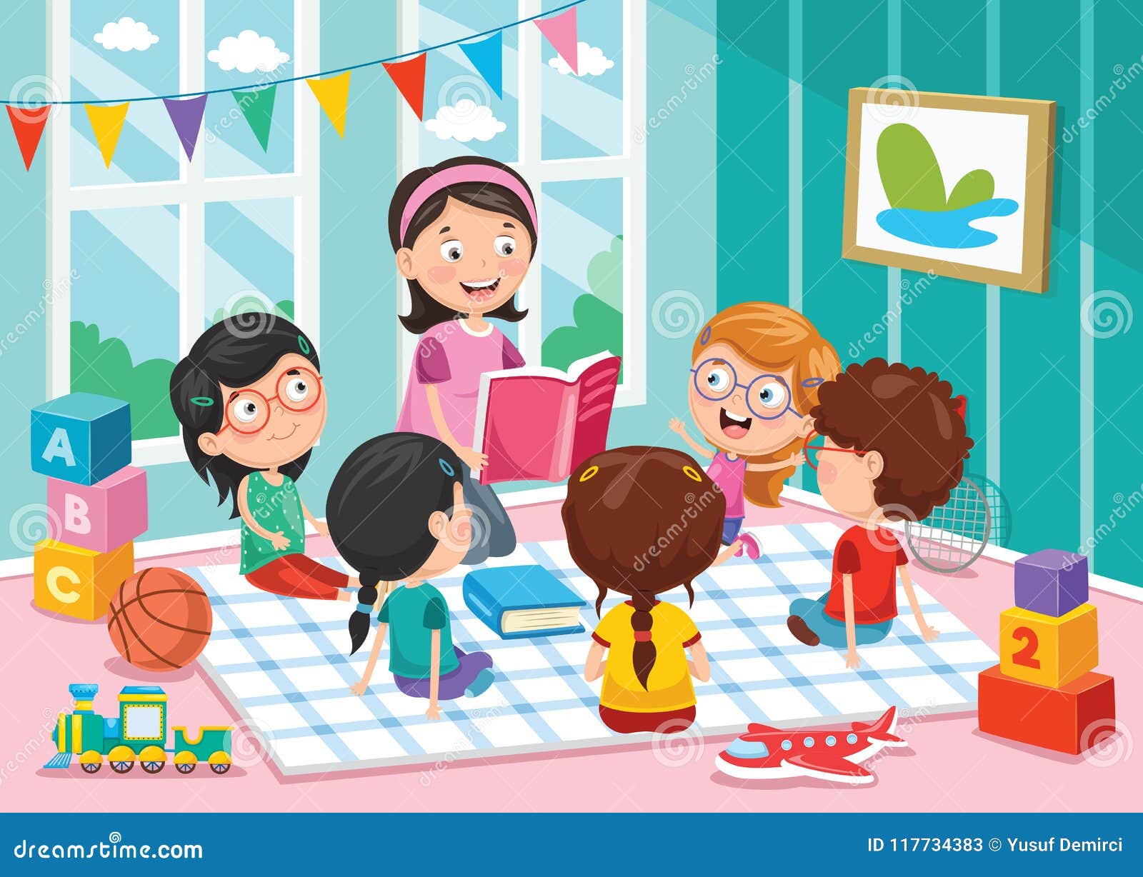 Vector Illustration of Preschool Children Stock Vector - Illustration ...