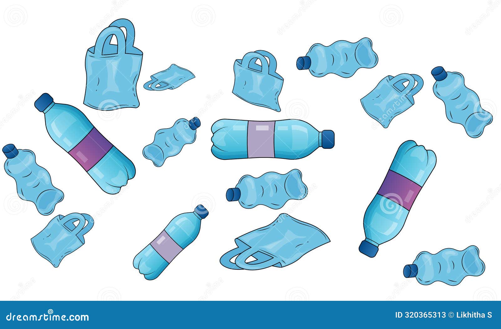 Illustration of Plastic Waste Pollution on White Background, Depicting ...
