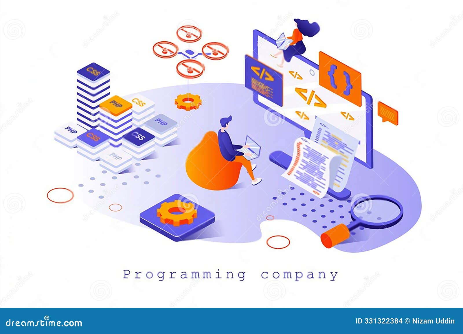Programming Company Concept in 3D Isometric Design Developer Coding and ...