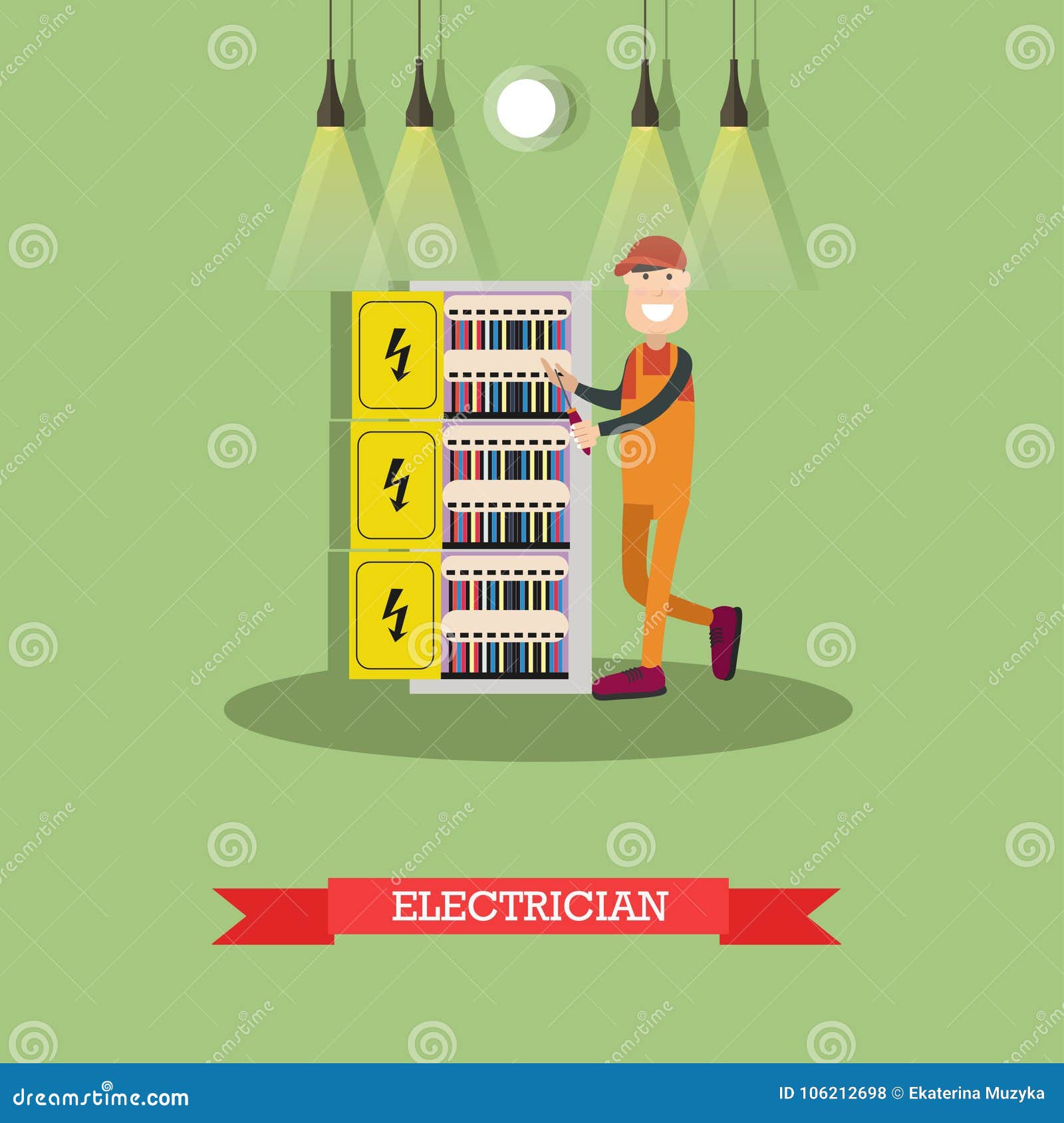 Electrician Concept Vector Illustration in Flat Style Stock Vector ...
