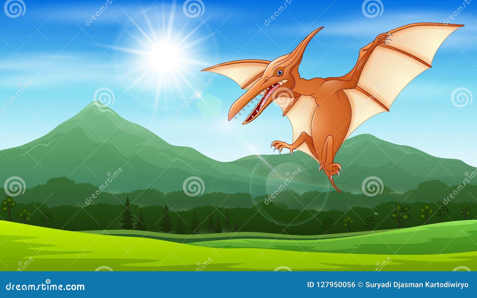 Pterodactyl Flying Under the Sun Stock Vector - Illustration of ...