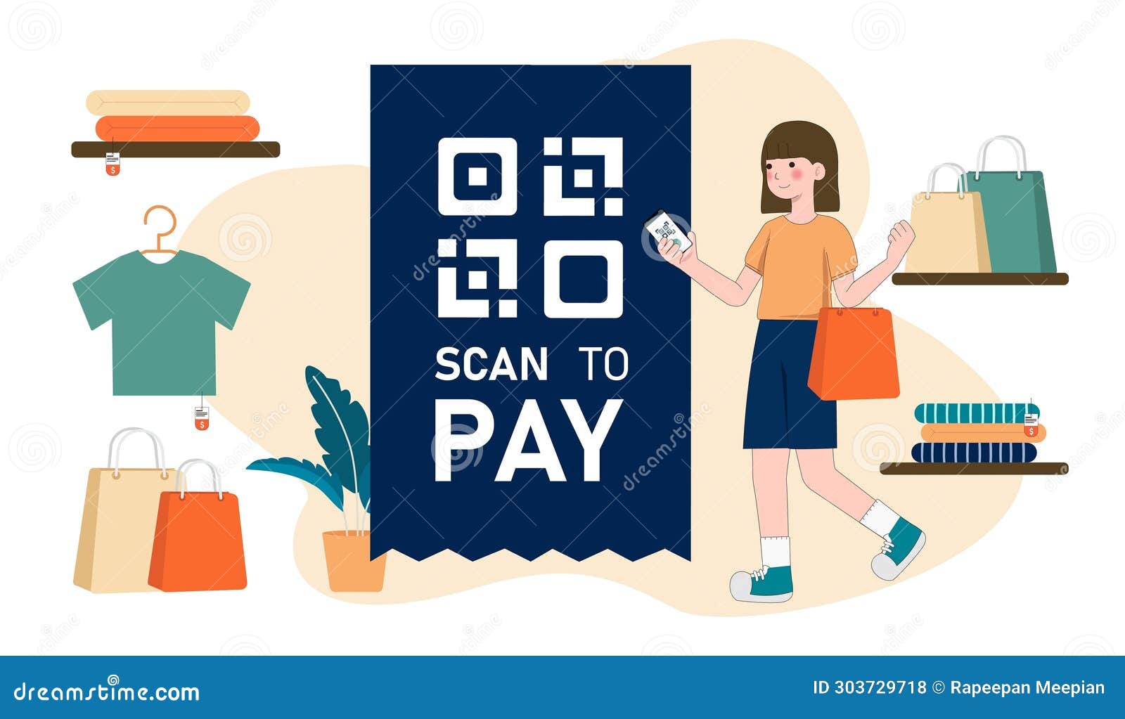 Vector Illustration, QR Code Scanning Concept, Showing People Scan Code Using Smartphone ...