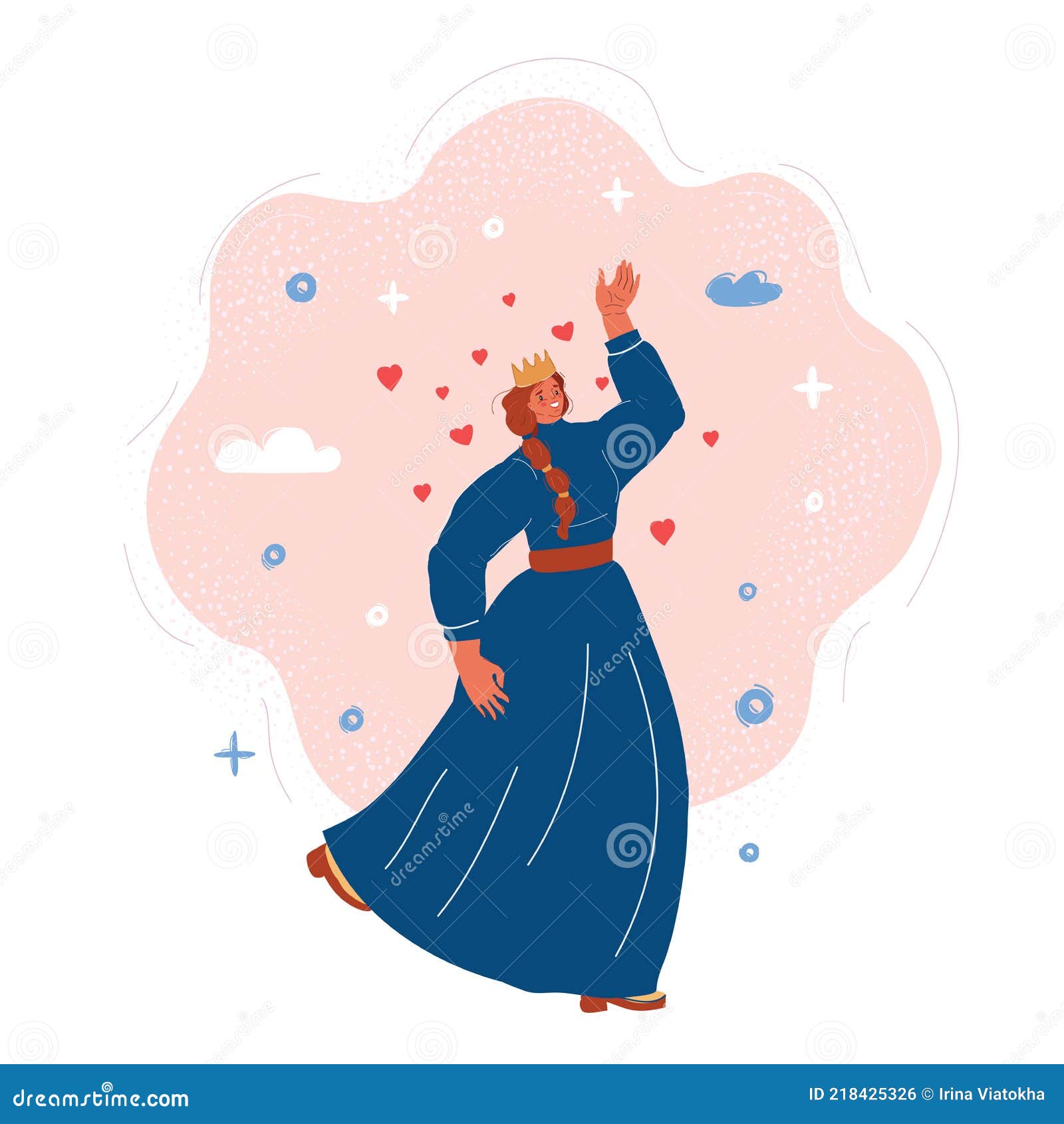 Vector Illustration of Queen in Blue Dress Dancing Stock Vector ...