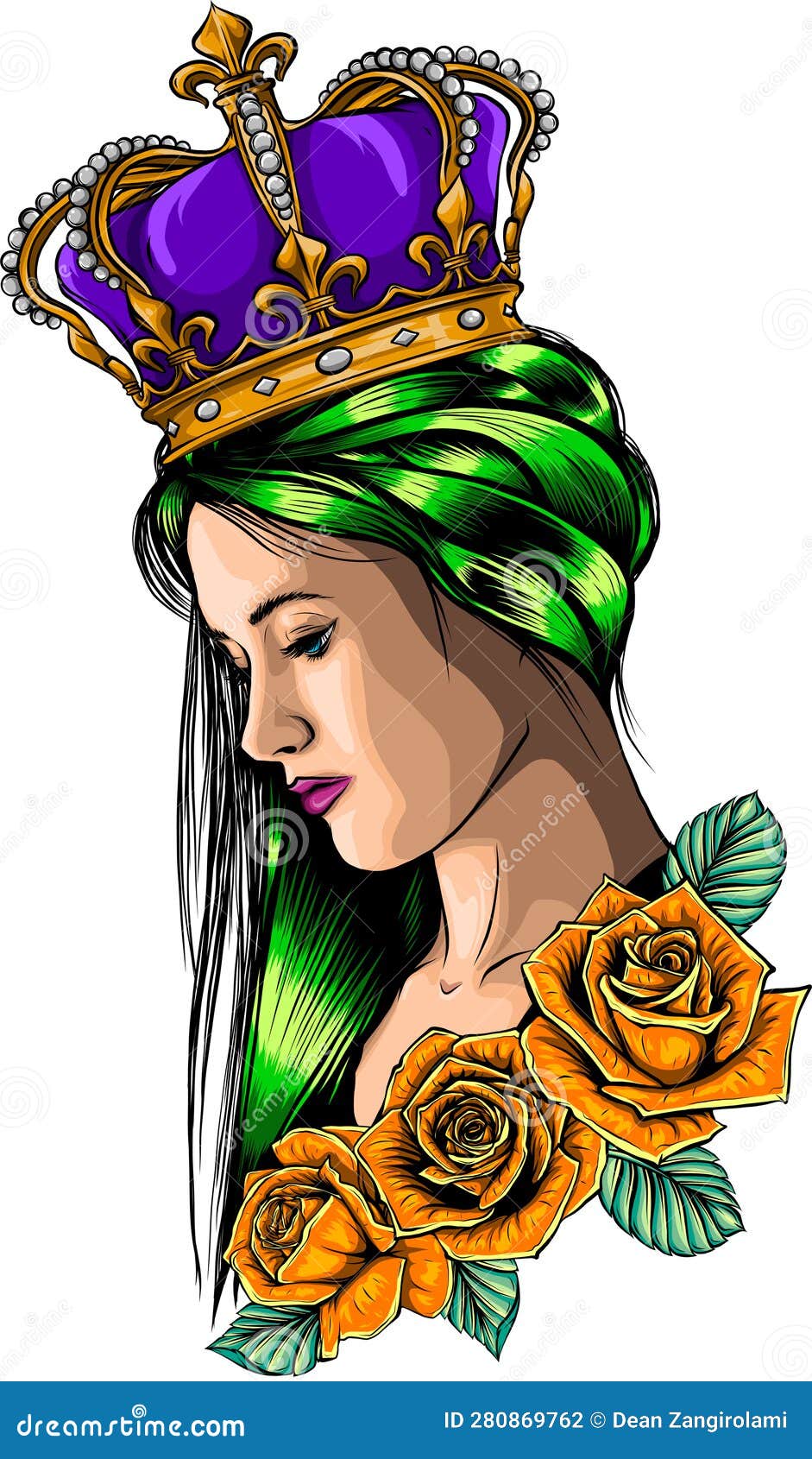 Vector Illustration of Queen with Crown and Roses Stock Vector ...