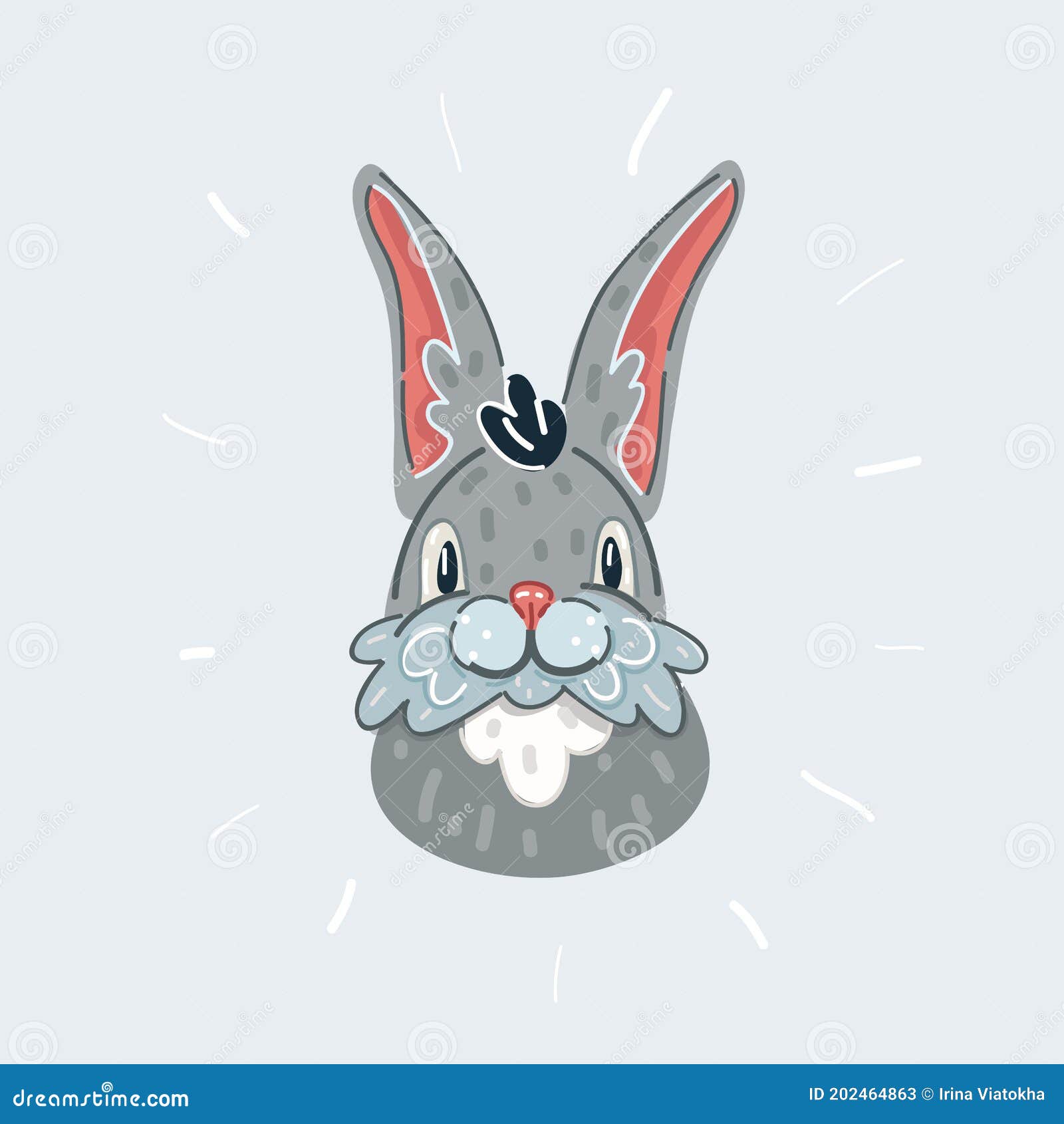 Vector Illustration of Rabbit Head Isolated on White. Grey Hare ...