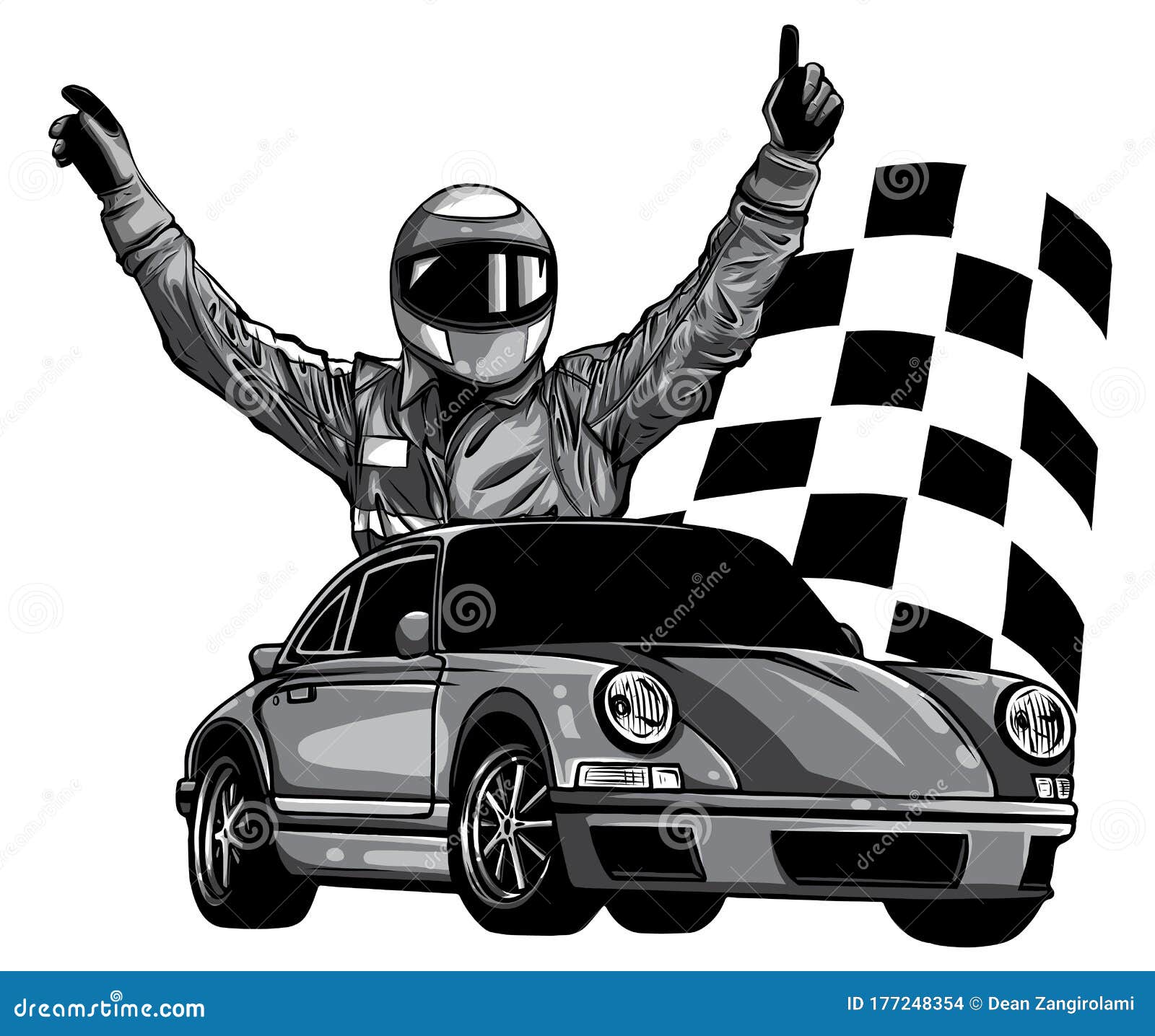 Boy Driver In Front Of Racing Car Vector Illustration | CartoonDealer ...