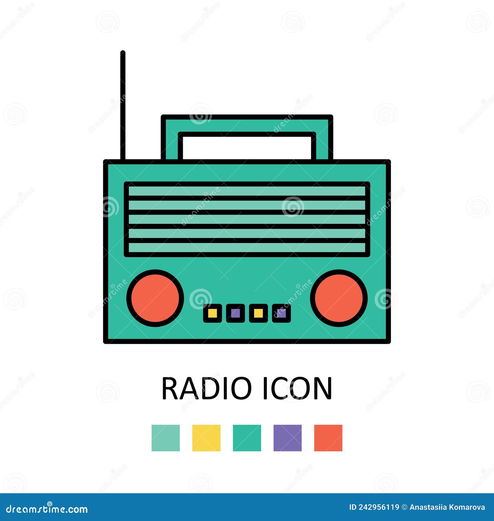 Vector Illustration with Radio. Outline Icon Stock Vector ...