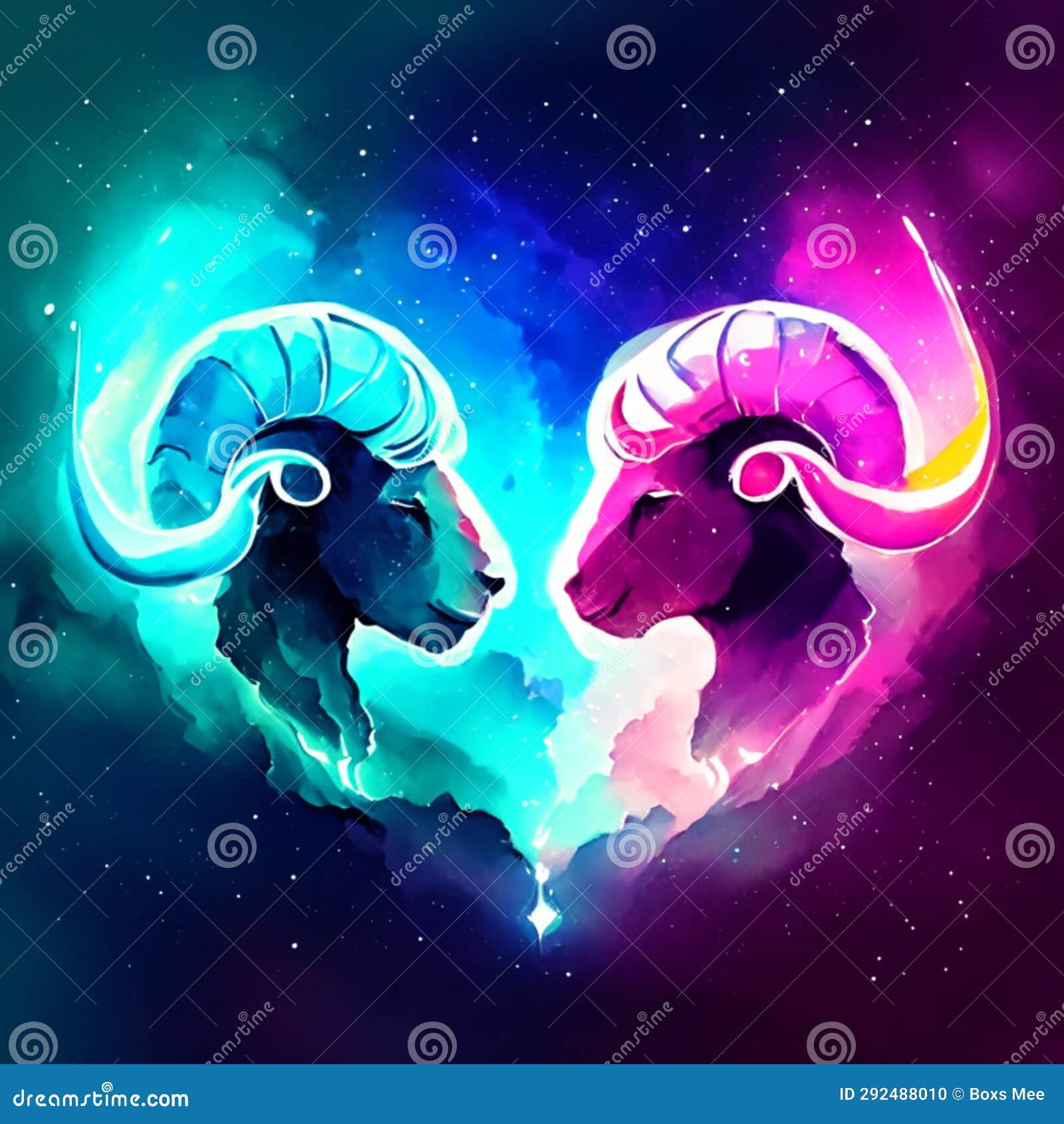 Vector Illustration of a Ram and a Goat in the Night Sky. Generative AI ...