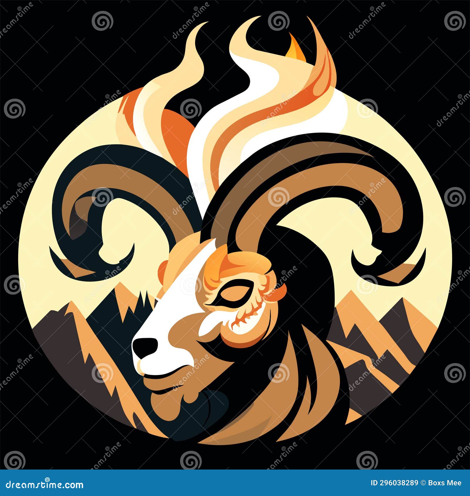 Vector Illustration of a Ram Head on a Background of the Mountains ...