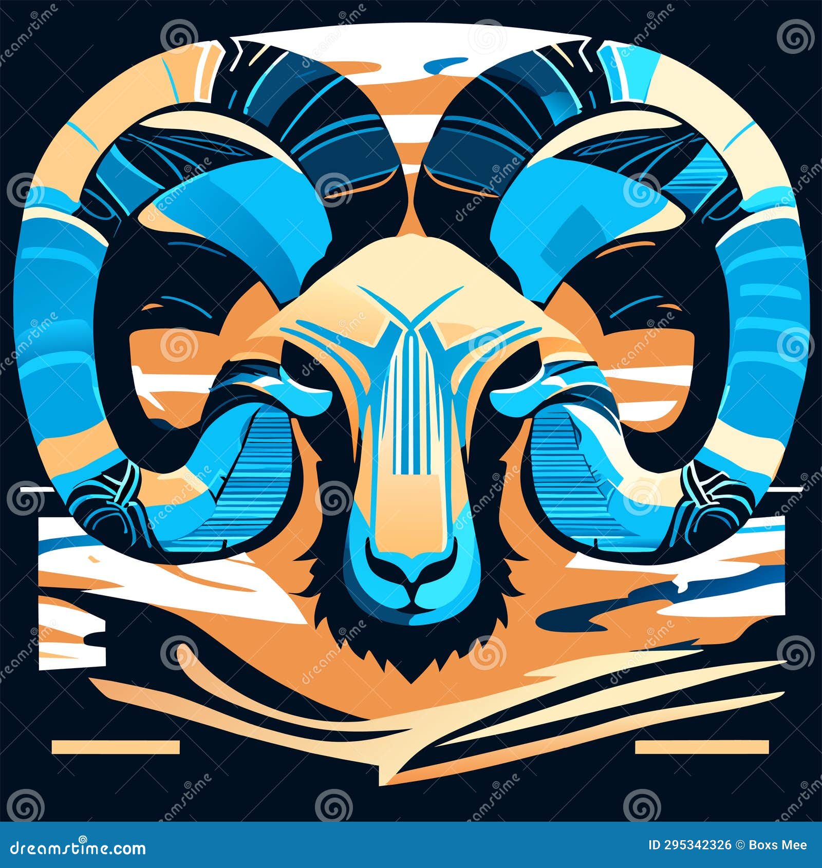 Vector Illustration of a Ram Head on the Background of the River ...
