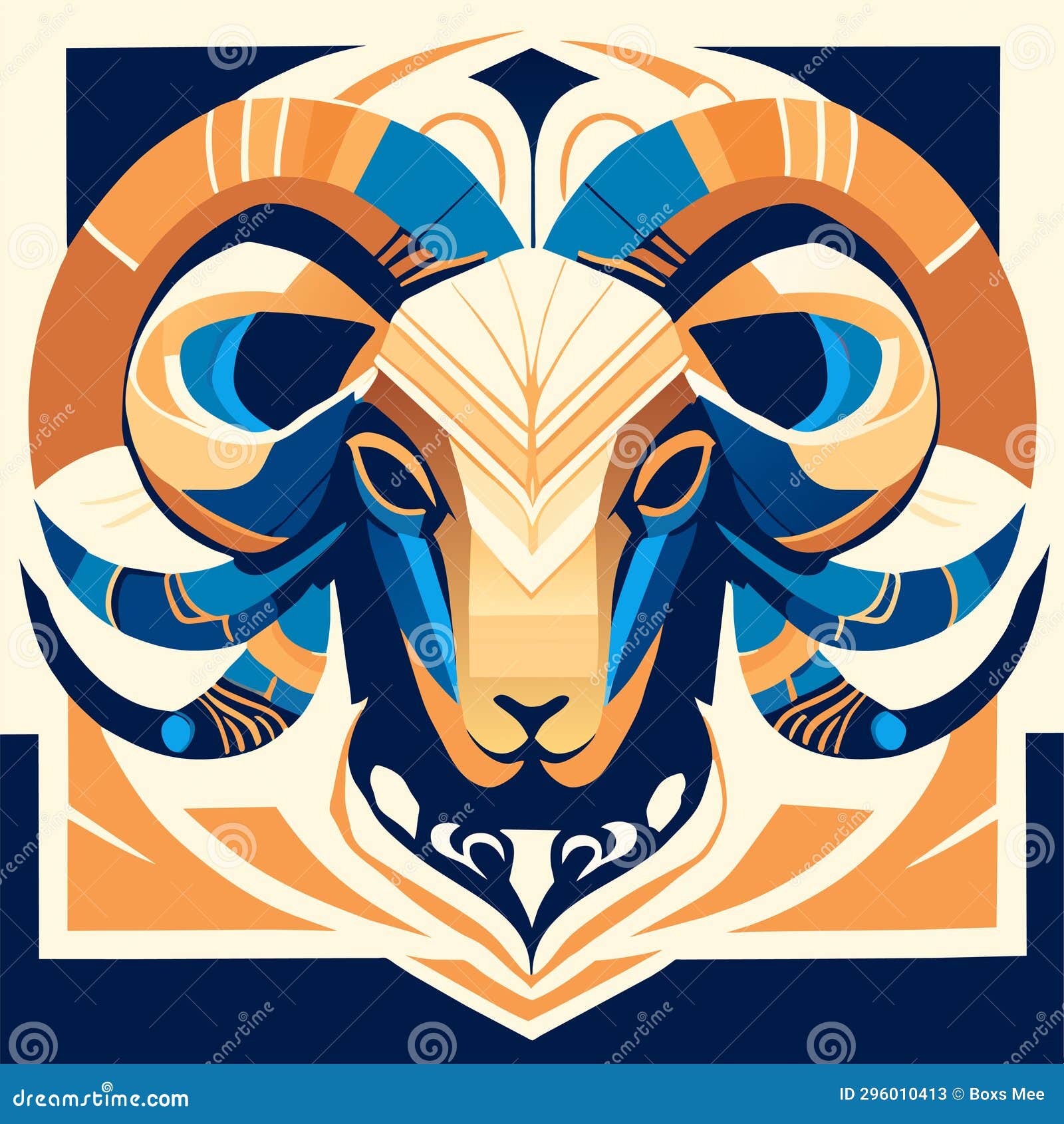 Vector Illustration Of A Ram Head In Tribal Style With Abstract Geometric Patterns Generative