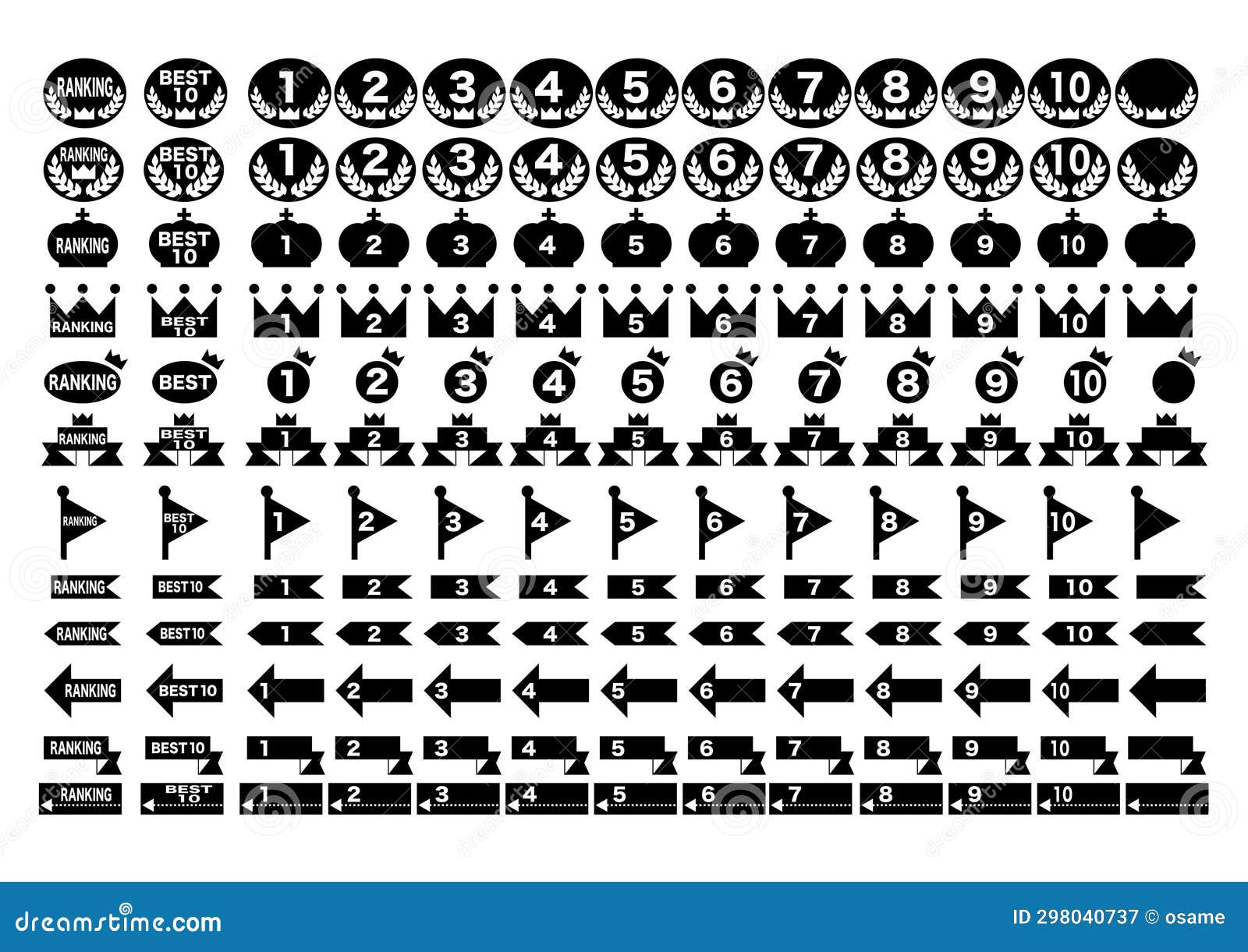Vector Illustration of Ranking Icon Set. Numbers from 1 To 10 and ...
