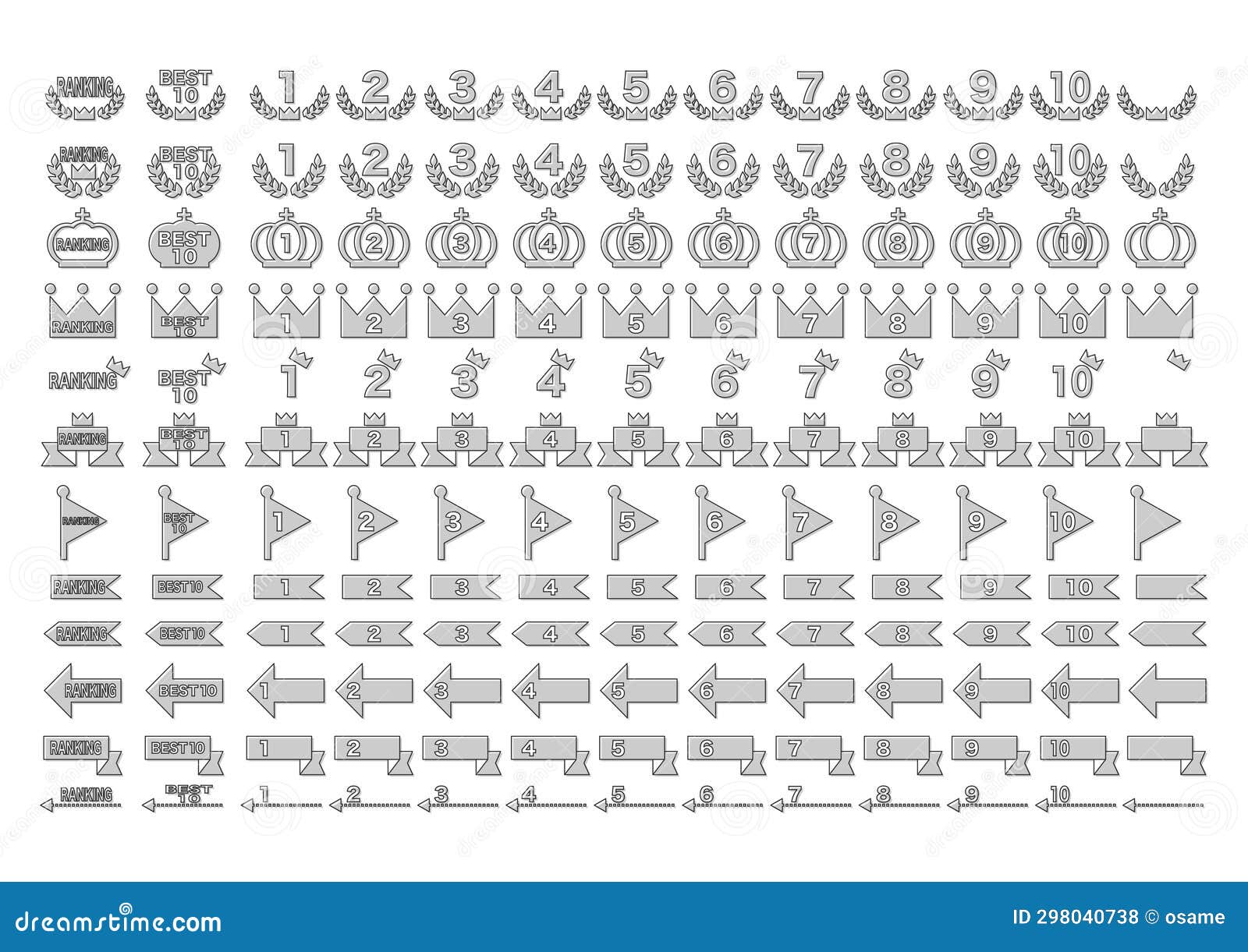 Vector Illustration of Ranking Icon Set. Numbers from 1 To 10 and ...